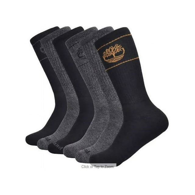 Timberland Men's Cushioned Crew Socks 6 Pack, Gray/Black 6-12 Shoe Size ...