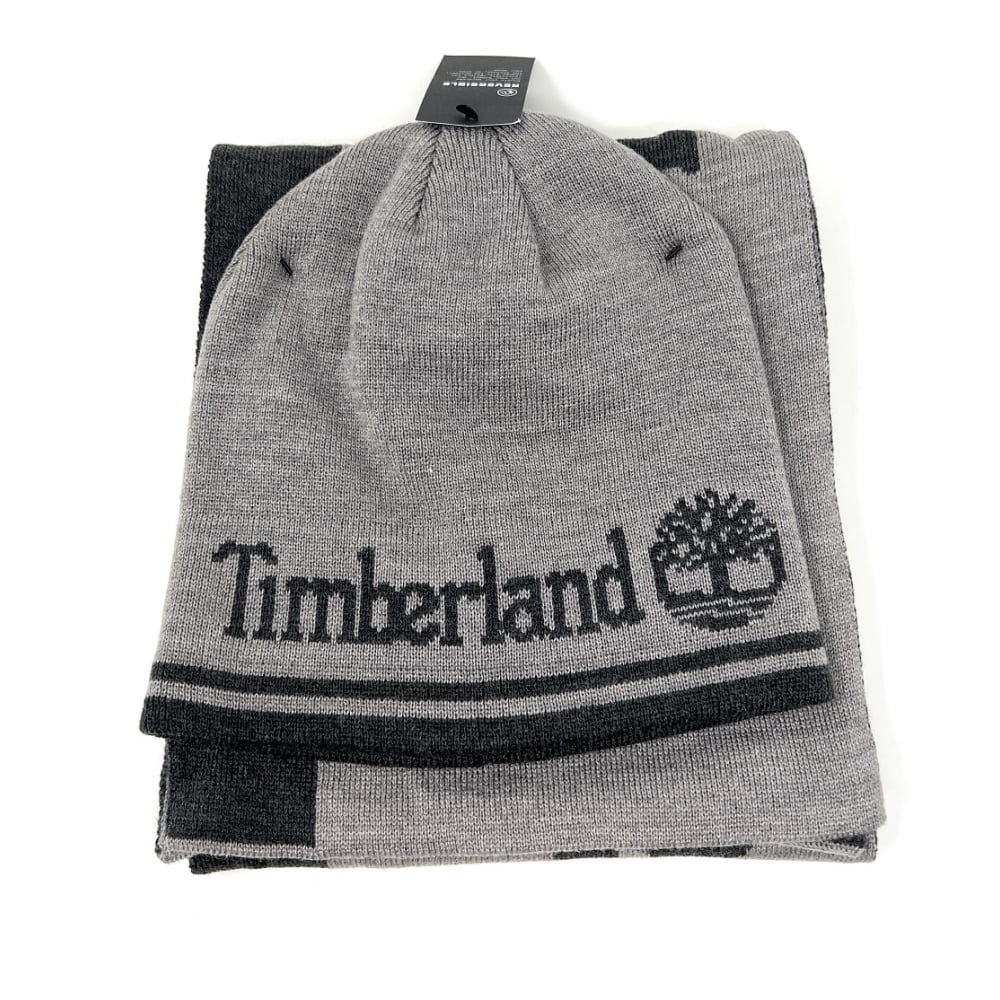 Timberland Men's Logo Jacquard Reversible Scarf Muffler & Beanie Hat ...