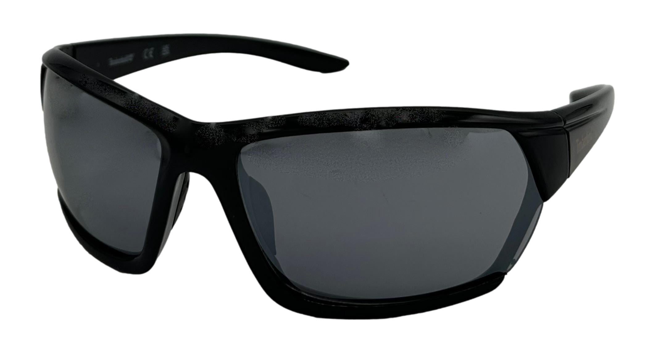 Timberland Mens Shiny Black Plastic Rectangle Wrap Sunglass Smoke Lens ...