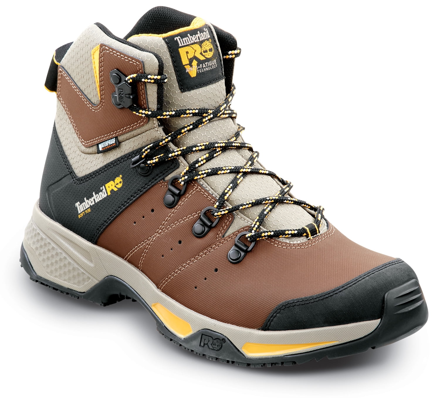 Timberland PRO Switchback, Men's, Brown/Golden Yellow, Soft Toe, EH, WP, MaxTRAX Slip-Resistant ...