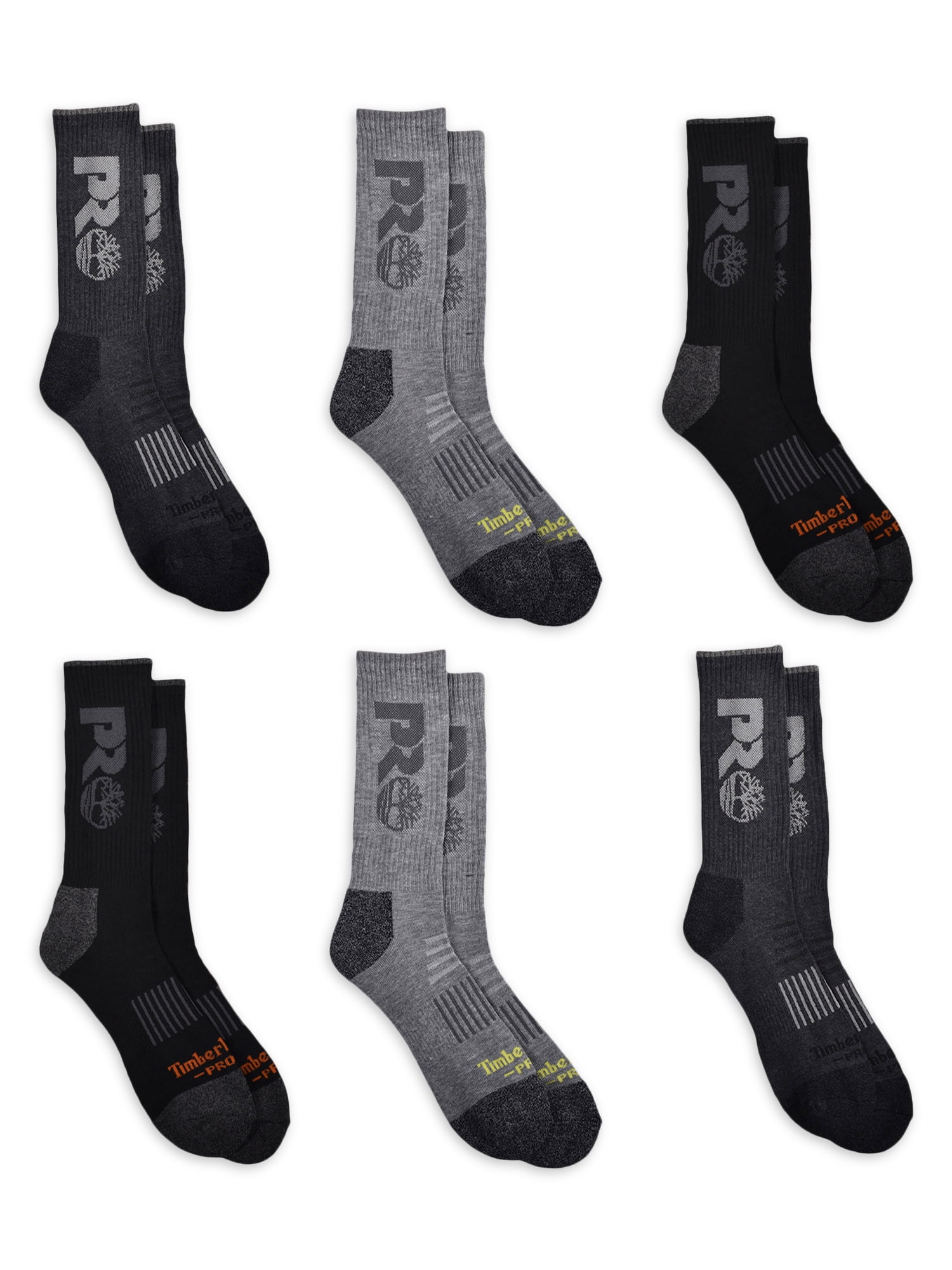 Timberland Pro, adult men's, 6-pack solid mutli colored crew socks ...