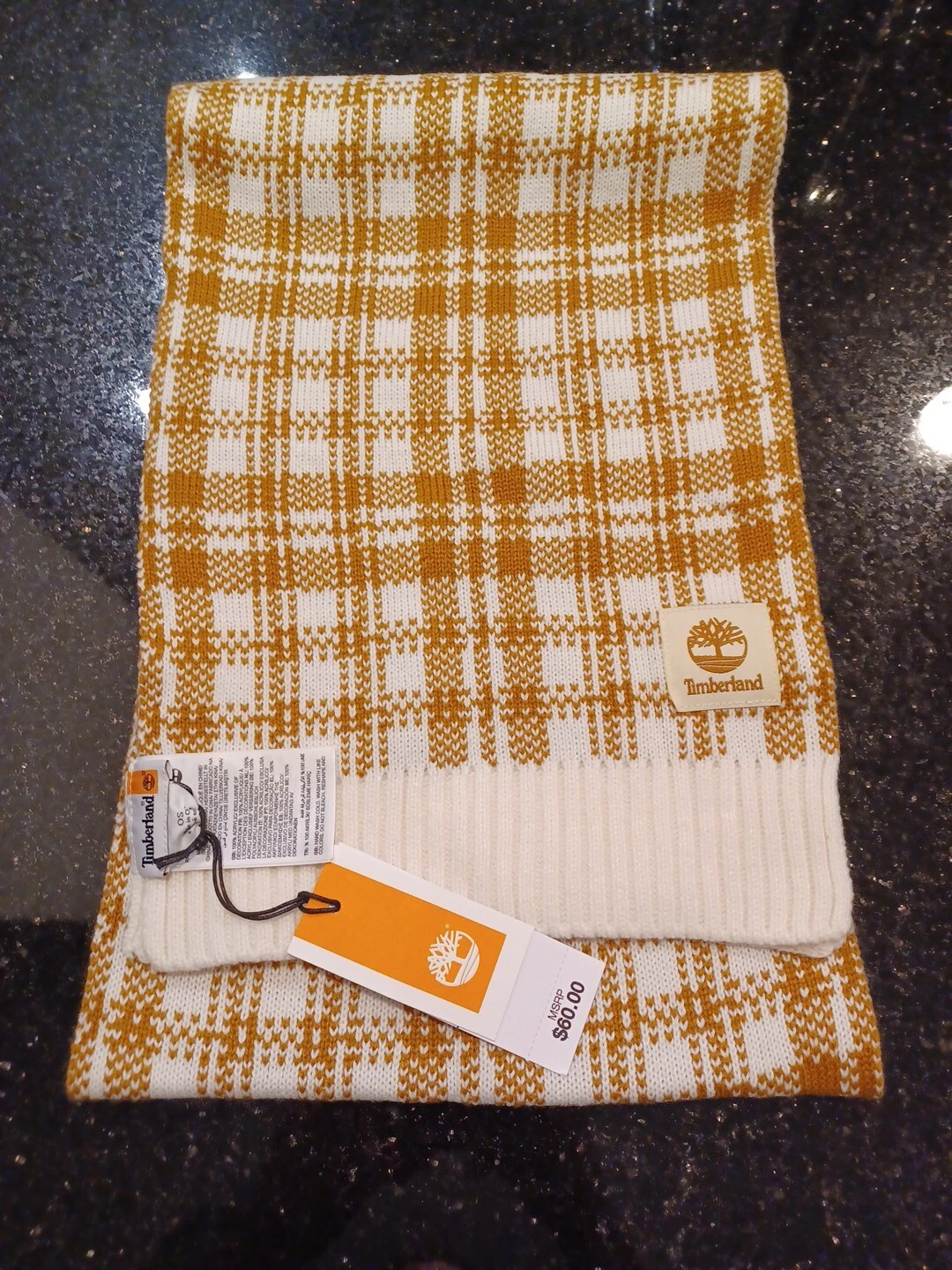 Timberland Scarf Buffalo Plaid Cinnamon Beige & Off-White 10" x 68 ...