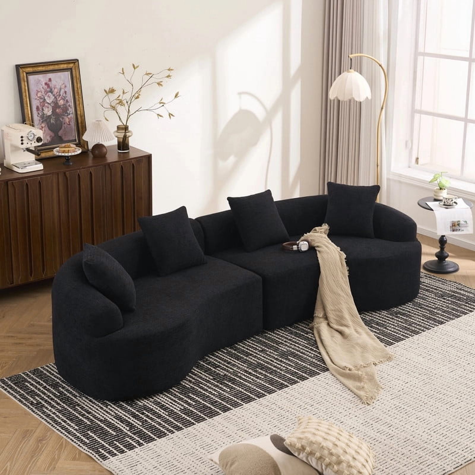 Timbernest 110" Curved Modular Sectional Sofa, 4 Seater Chenille ...