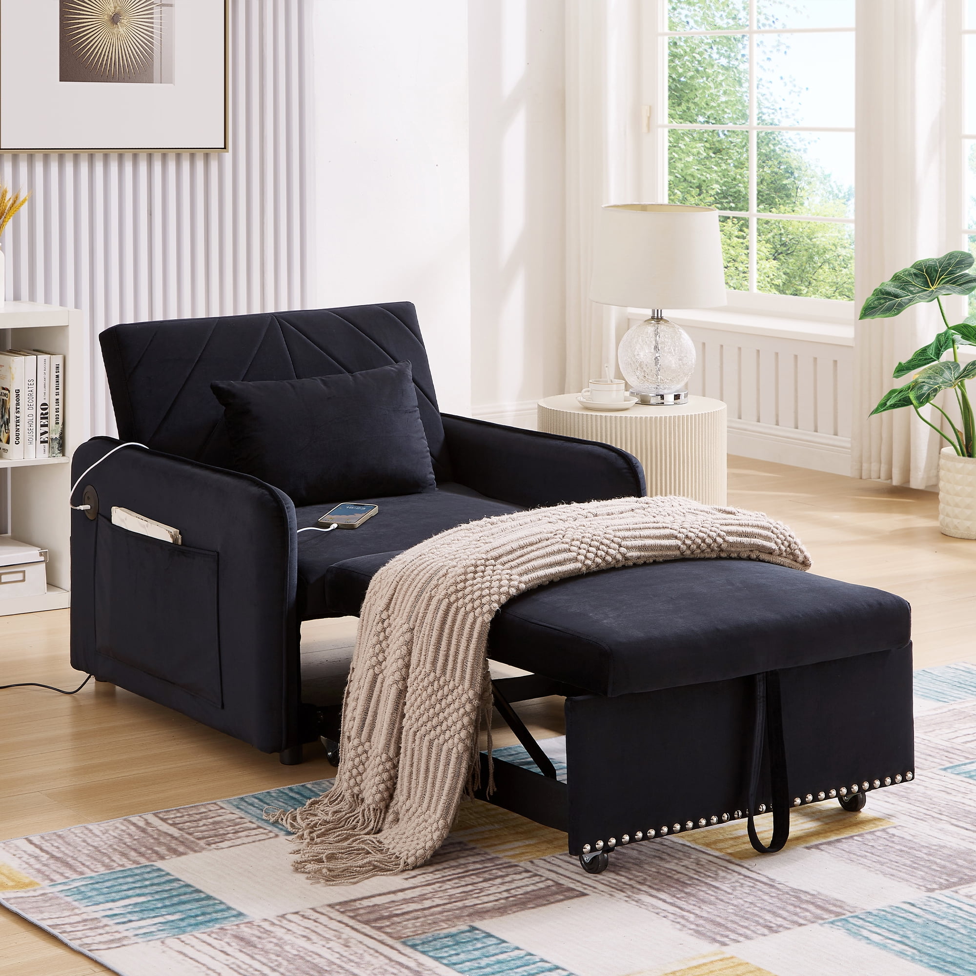 Timbernest 3-in-1 Convertible Sleeper Chair Bed with USB, Indoor Lounge ...