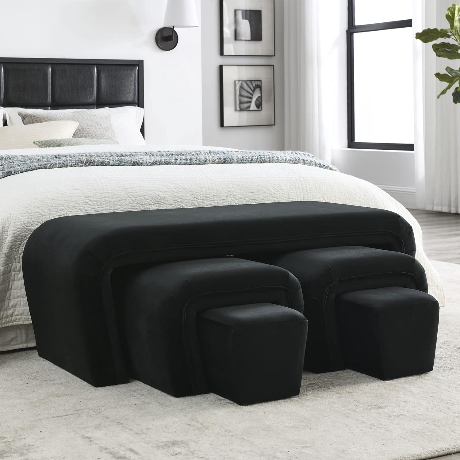Timbernest 46" Velvet End of Bed Bench Ottoman, Entry Bench with 2 ...