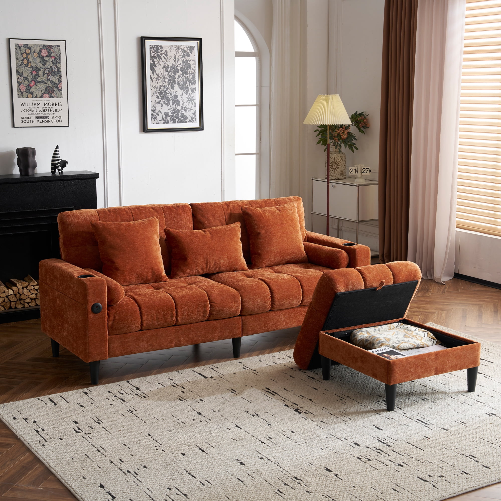 Timbernest 77" Upholstered L Shaped Sectional Couch, 3 Seater Chenille ...