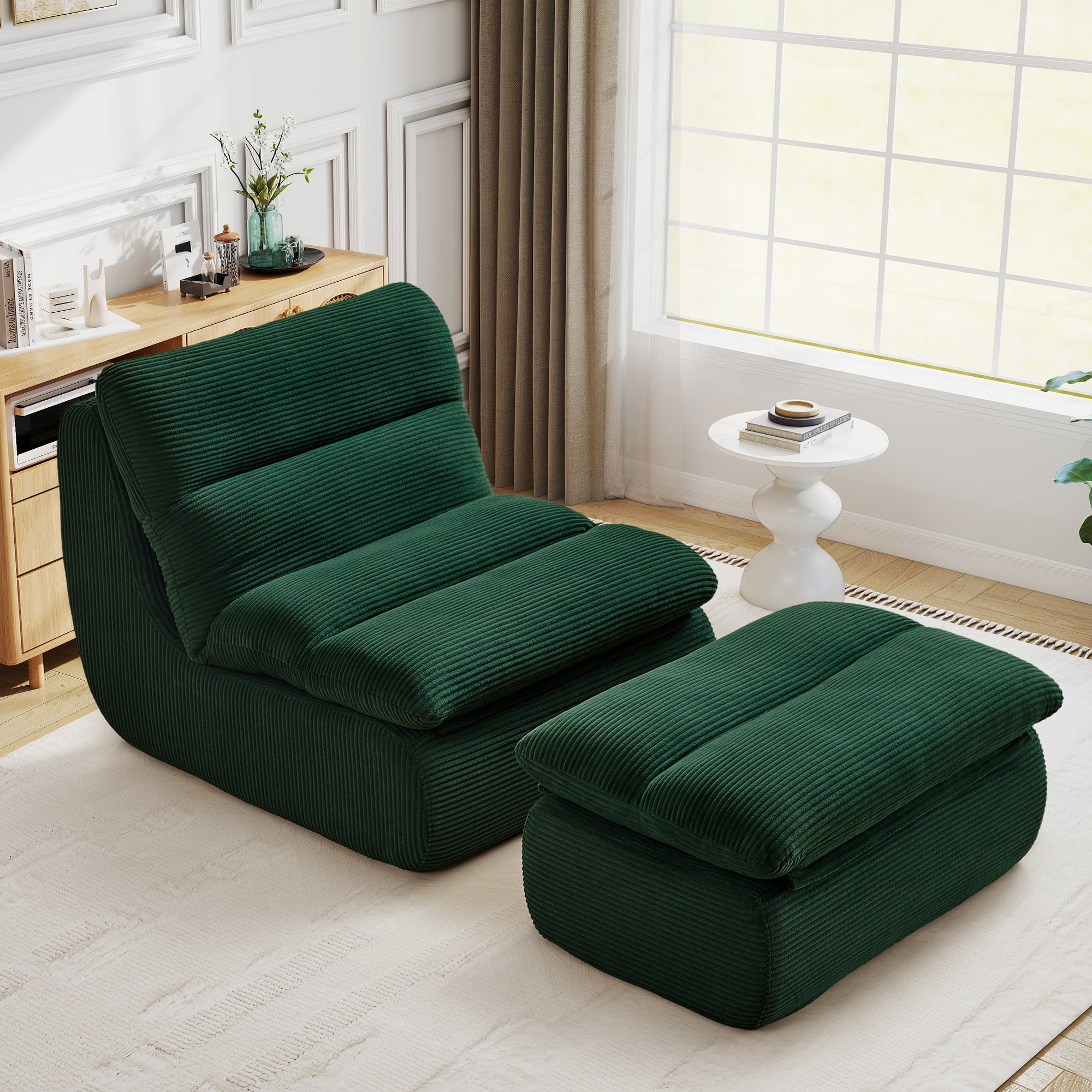 Timbernest Accent Chair with Ottoman, Boneless Lounge Chair with ...