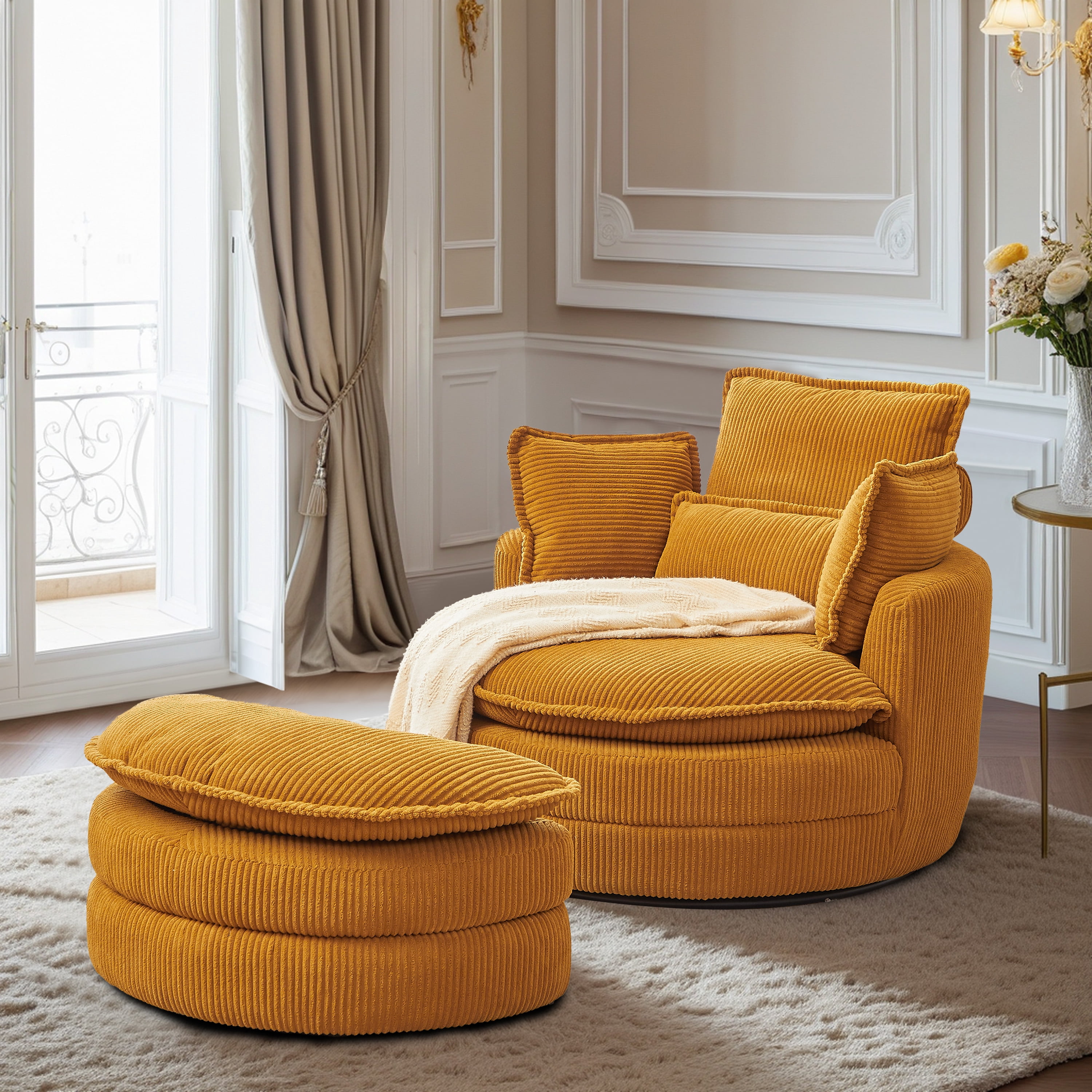 Timbernest Oversized Swivel Accent Barrel Chair with Storage Ottoman ...