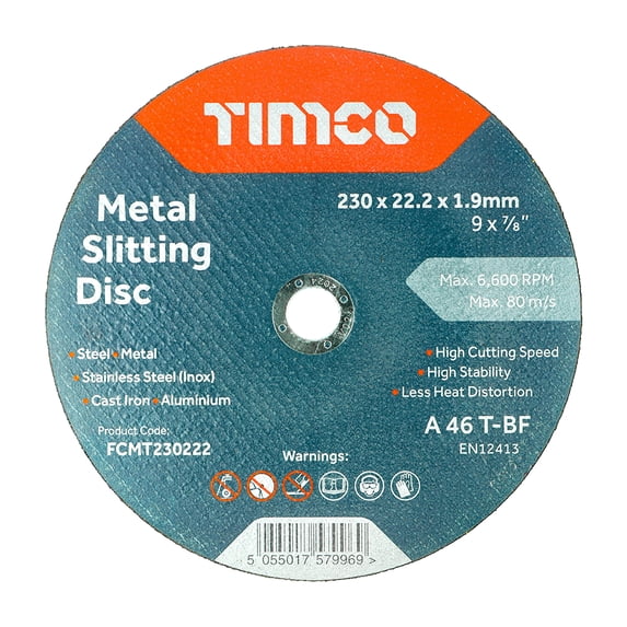 Timco - Bonded Abrasive Disc - For Cutting (Size 230 x 22.2 x 1.9 - 25 ...