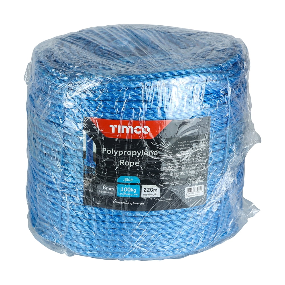 Timco - Polypropylene Rope - Blue - Long Coil (Size 8mm x 220m - 1 Each ...