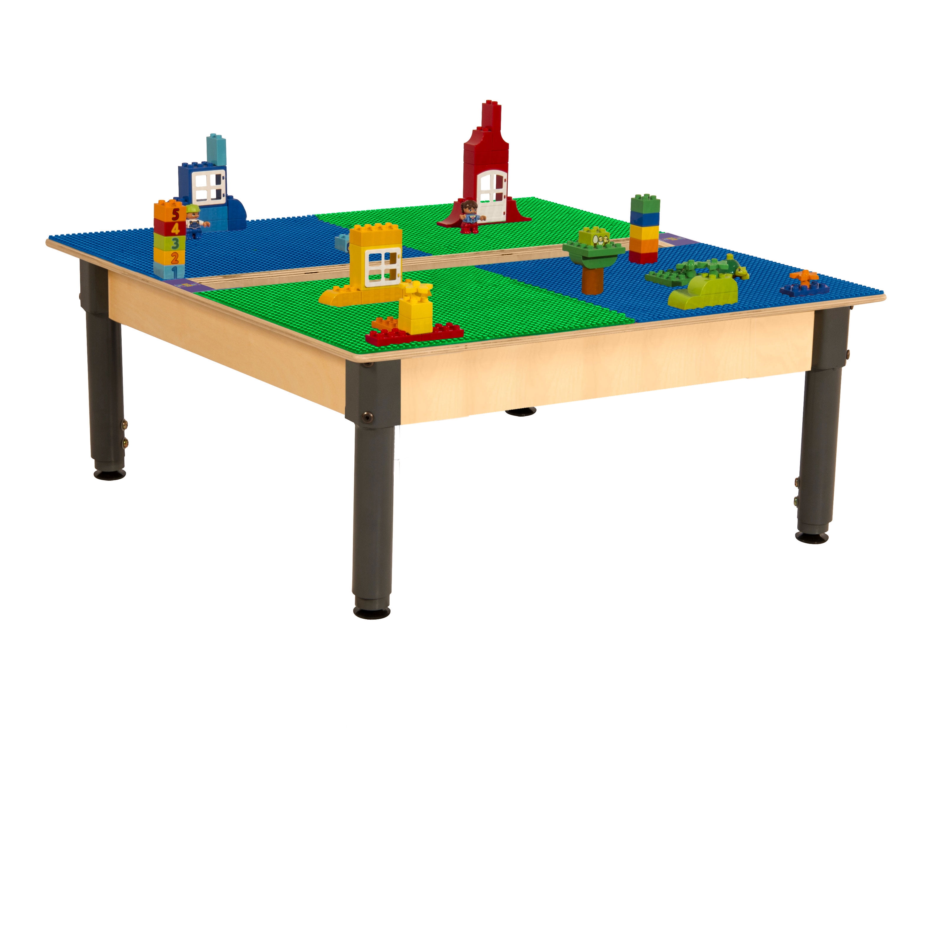 Time-2-Play 2-in-1 Montessori Kids Play Table, 35”W Blue & Green Square ...