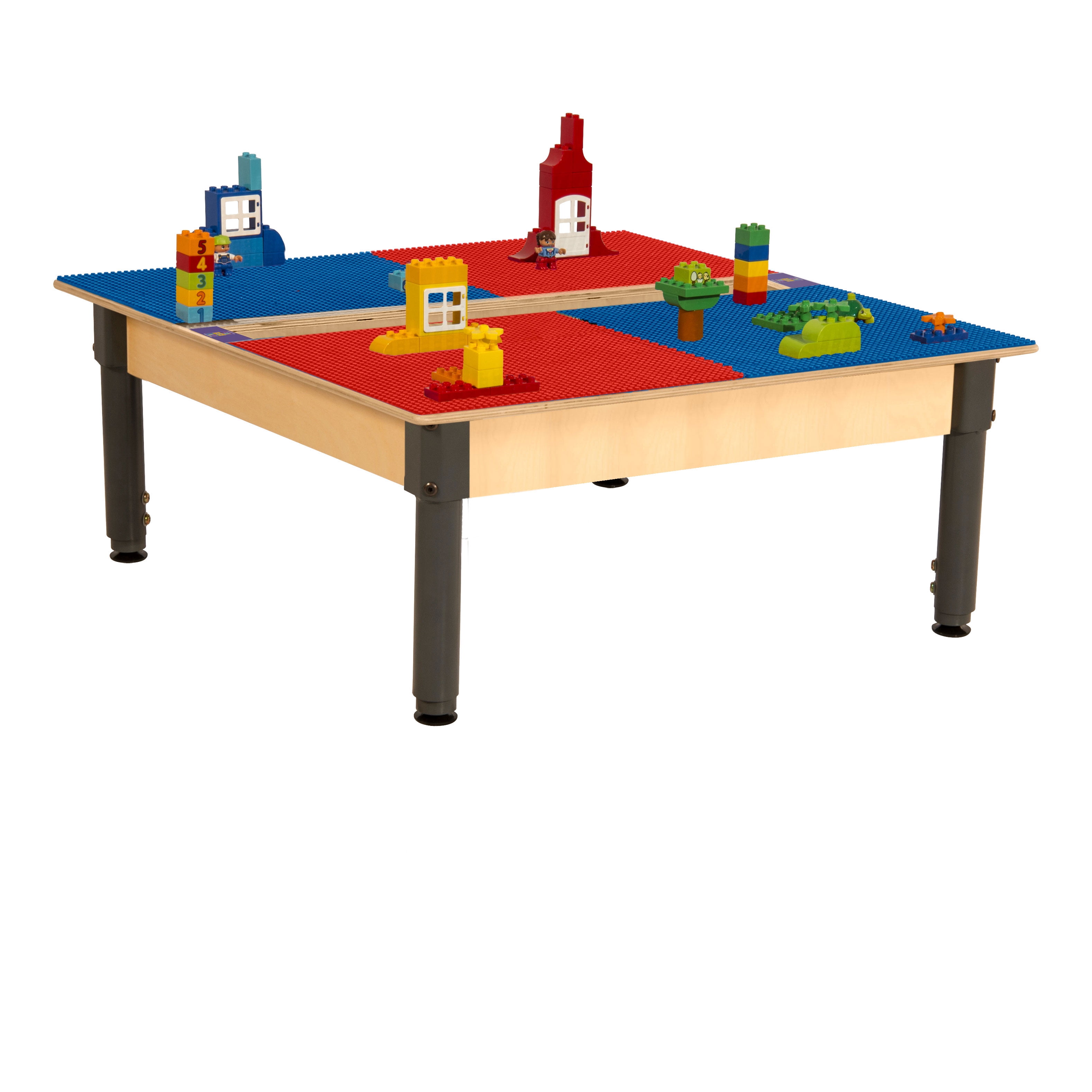 Time-2-Play 2-in-1 Montessori Kids Play Table, 35”W Red & Blue Square ...