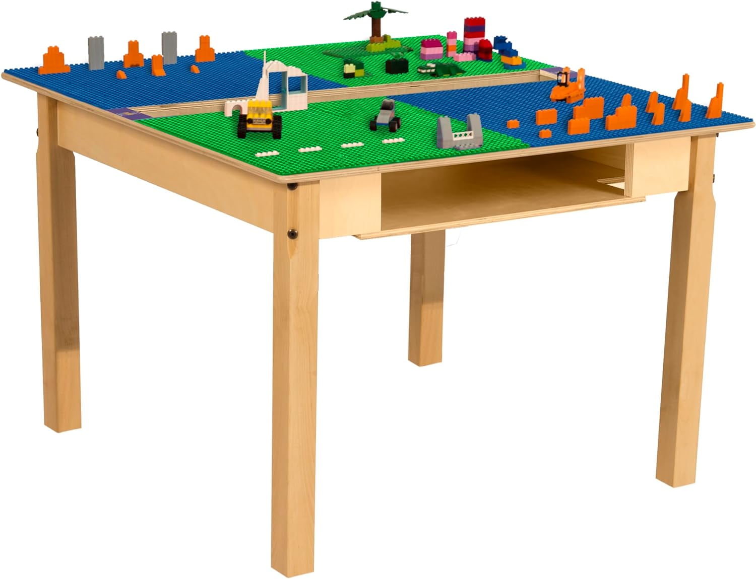 Time -2-Play 35" Square Lego Blocks Compatible Table with Trough N ...
