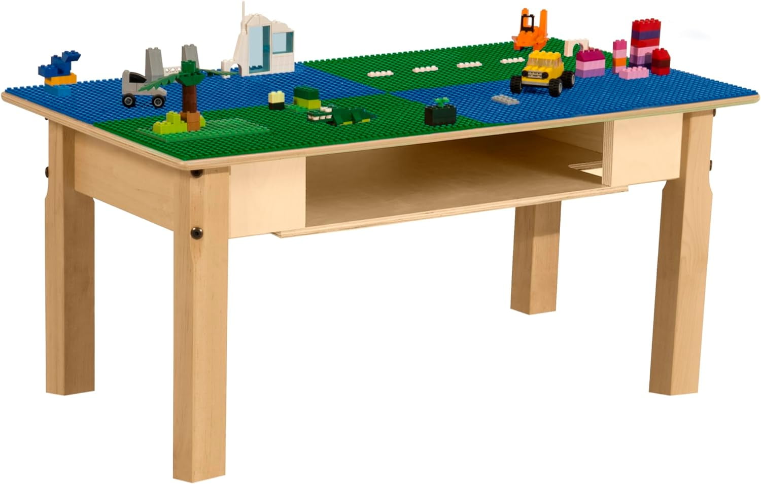 Time-2-Play Kids Blue N Green Montessori Lego Compatible Table W Shelf ...