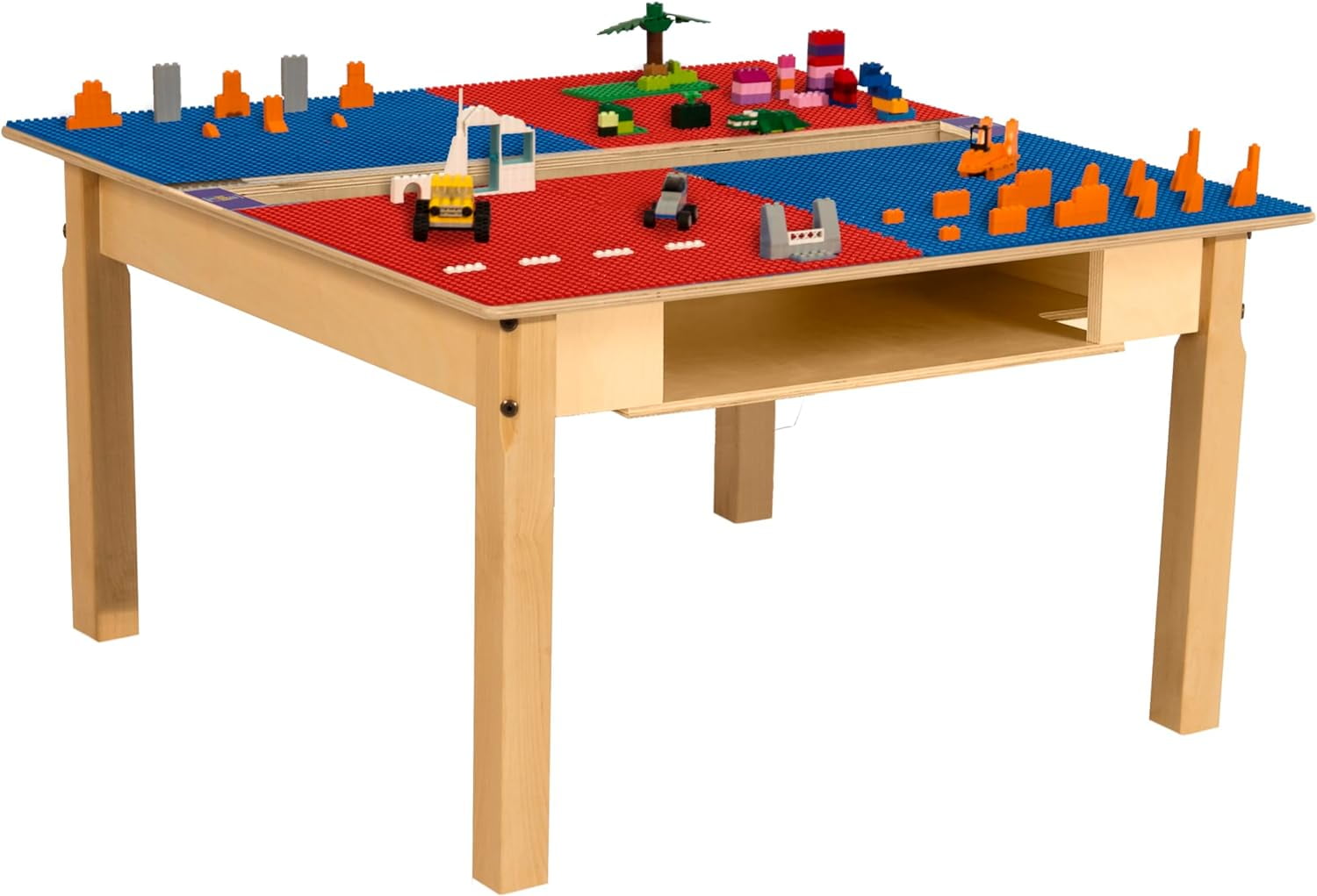 Time-2-Play Kids Solid Wood Table, Red N Blue Lego Blocks Compatible ...