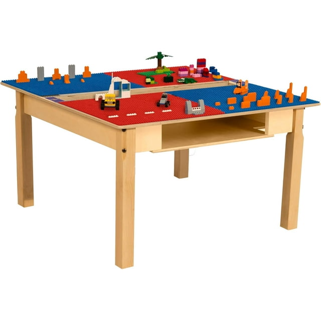 Time-2-Play Kids Solid Wood Table, Red N Blue Lego Blocks Compatible ...