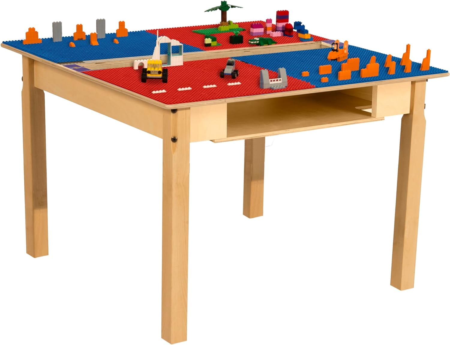 Time-2-Play Montessori Hardwood 35" Red N Blue Lego Compatible Table ...