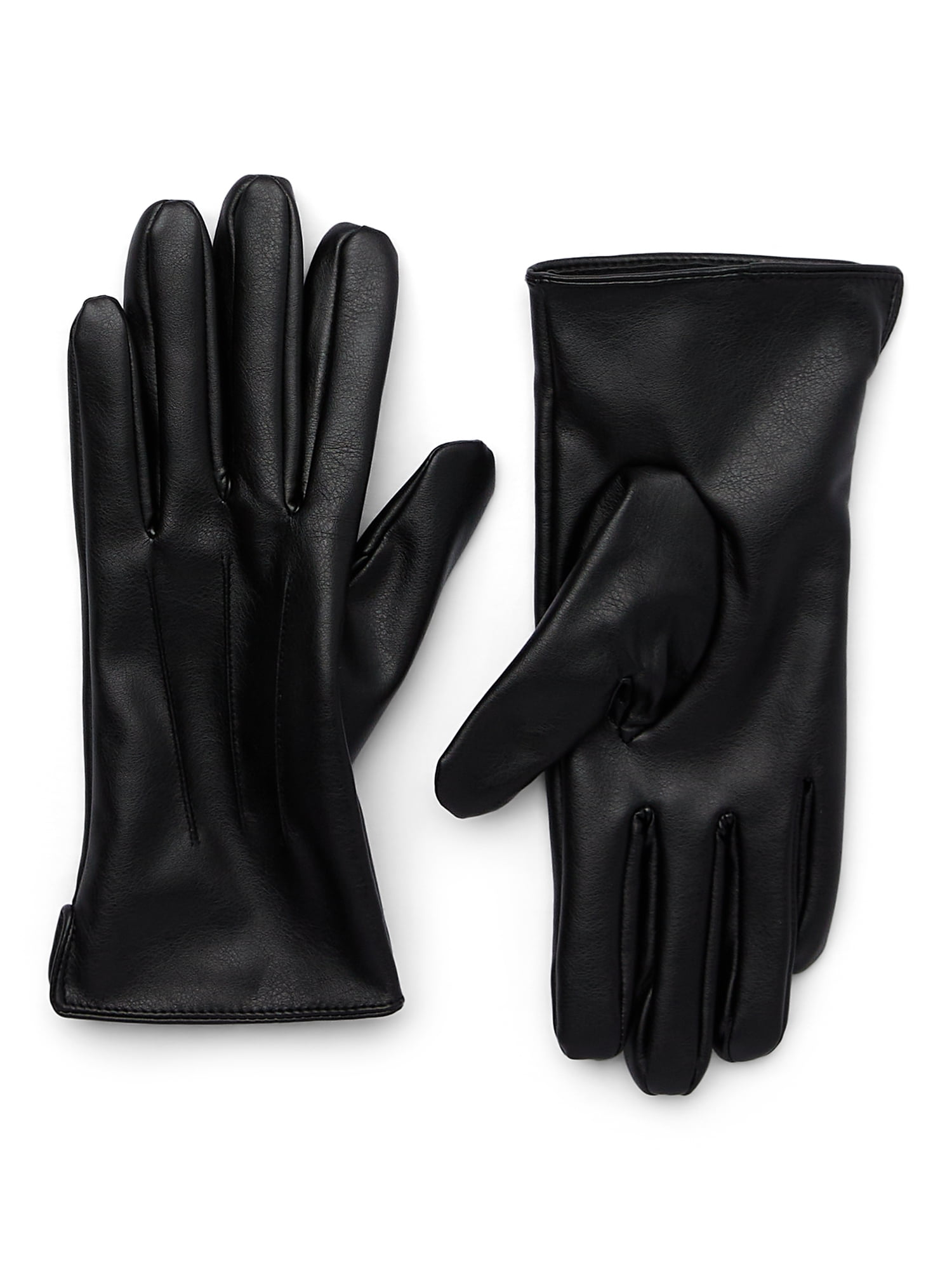 Time and Tru Women's Faux Leather Solid 3-Point Winter Gloves, S/M ...