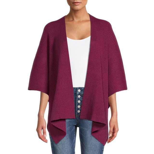 Time And Tru Adult Women's Ribbed Ruana Wrap - Walmart Business Supplies