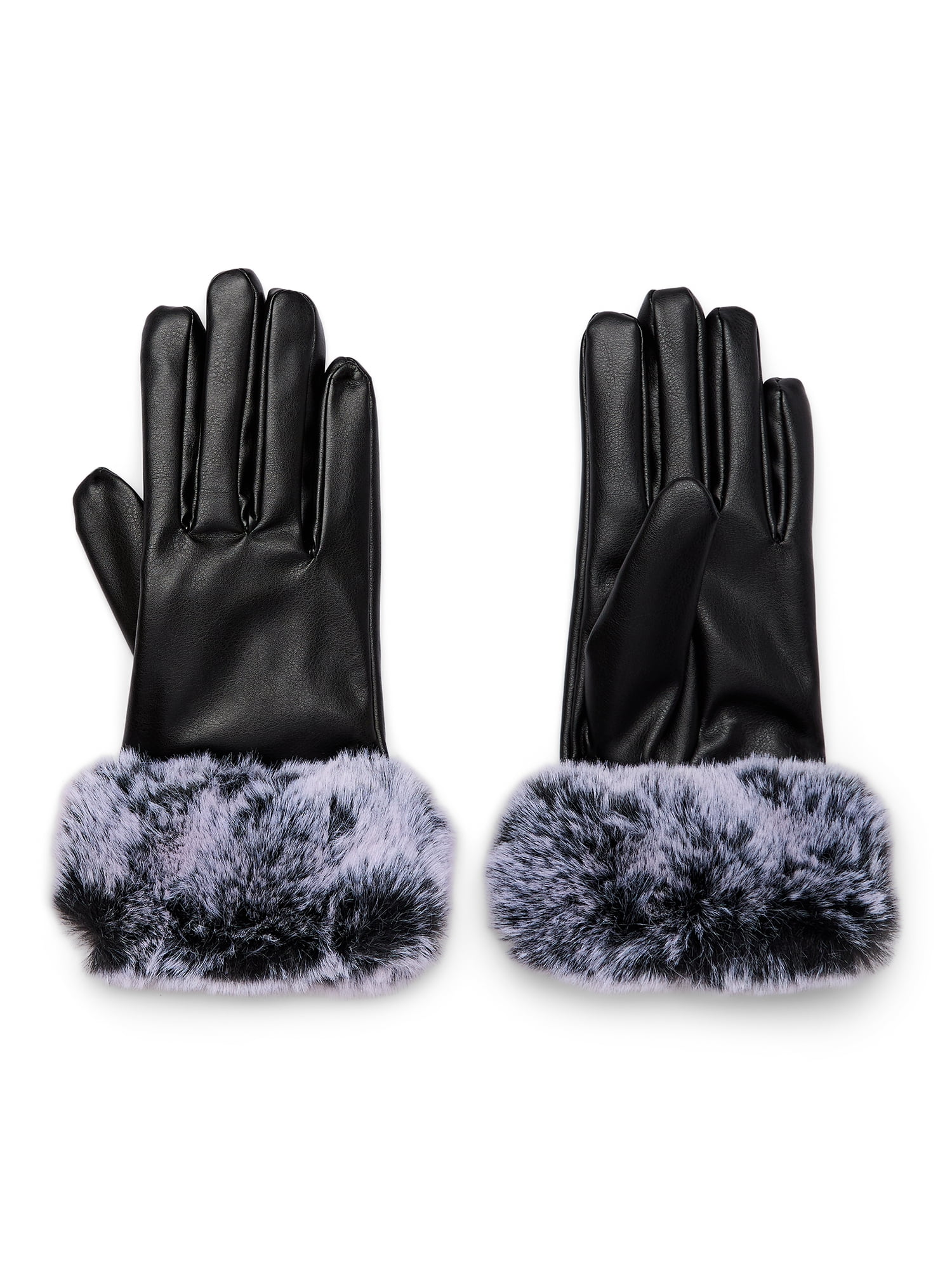 Time and Tru Women's Faux Fur Cuff Winter Glove, L/XL, Black Grey ...