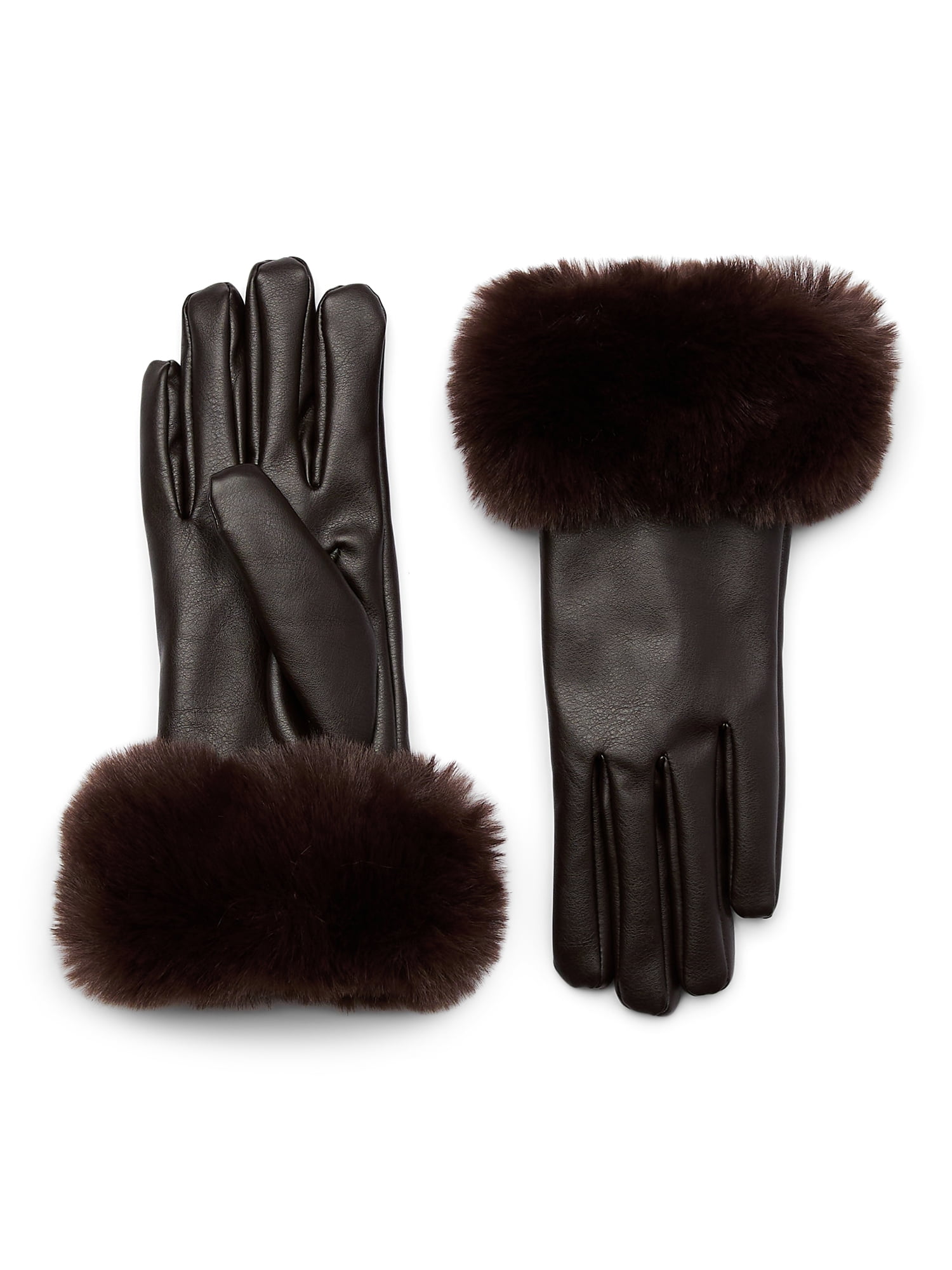 Time and Tru Faux Fur Cuff Gloves - L/XL Brown - Walmart.com