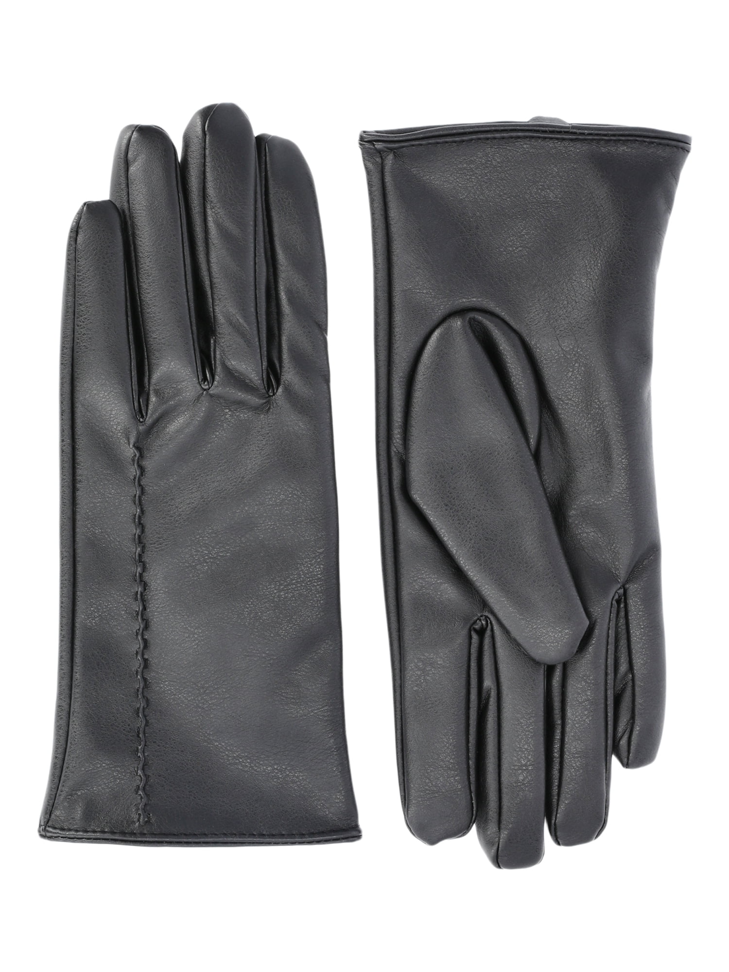 Time and Tru Women's Faux Leather Winter Gloves with Side Stitching, L ...