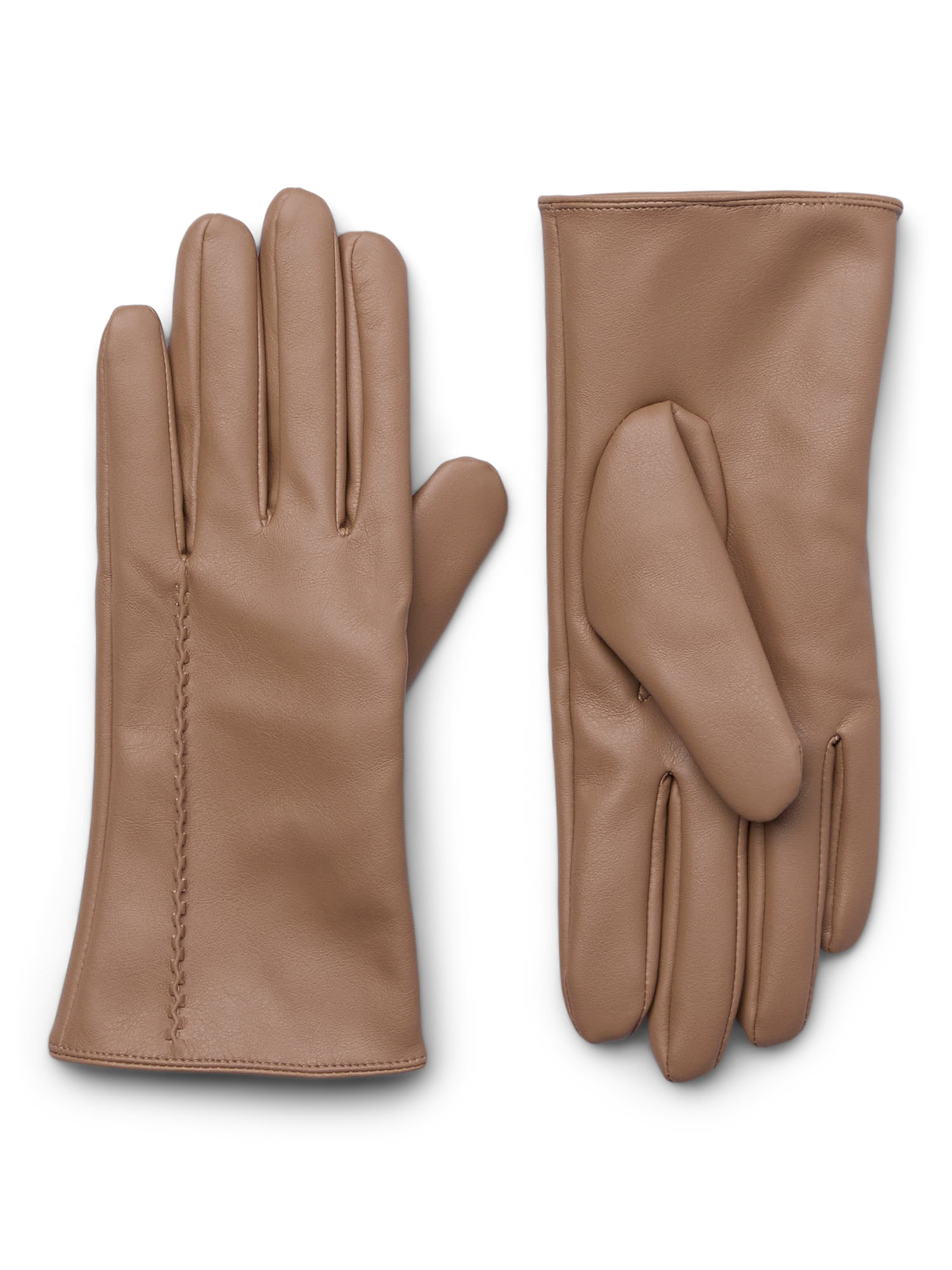 Time and Tru Women's Faux Leather Winter Gloves with Side Stitching, S/M, Tan - Walmart.com