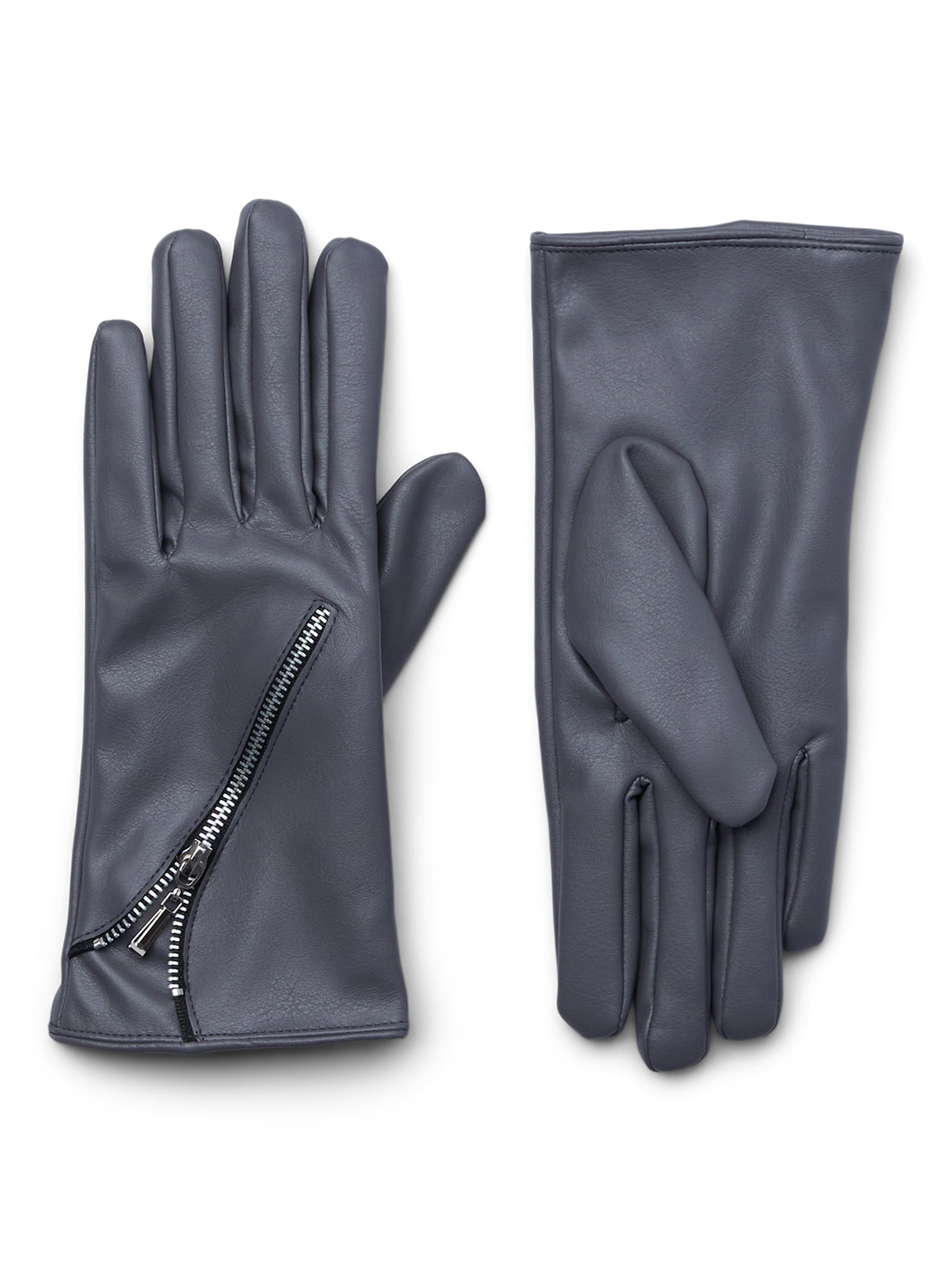 Time and Tru Women's Faux Leather Winter Gloves with Zipper, S/M, Gray - Walmart.com