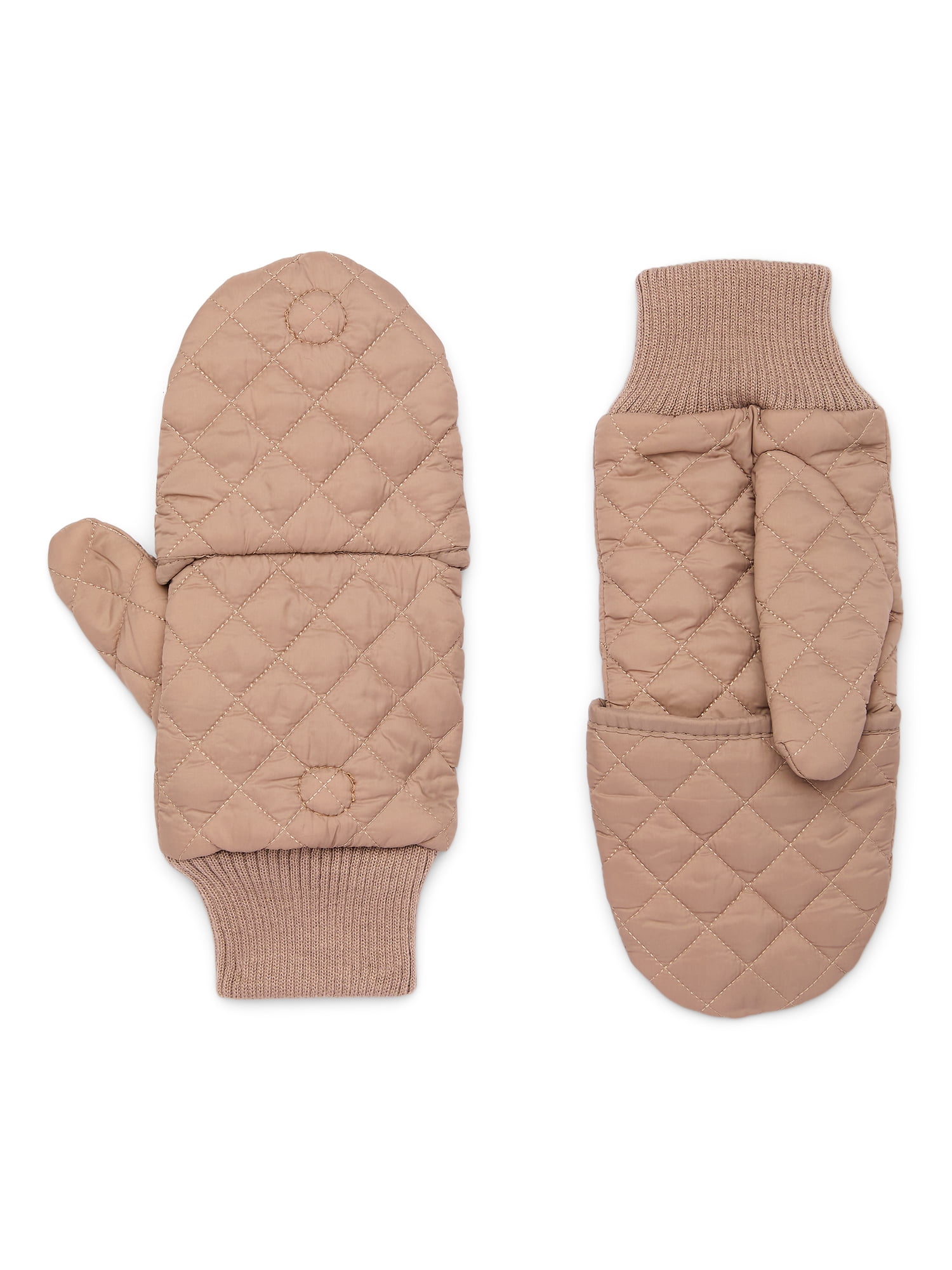 Time and Tru Women's Quilted Pop Top Winter Gloves, Tan - Walmart.com