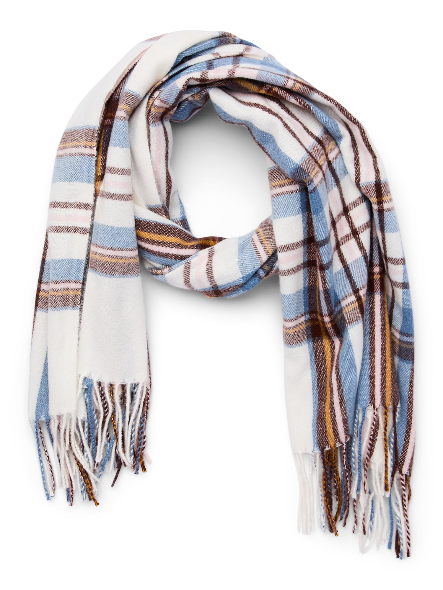 Time and Tru Spaced Plaid Blanket Winter Scarf, Winter White Multi ...
