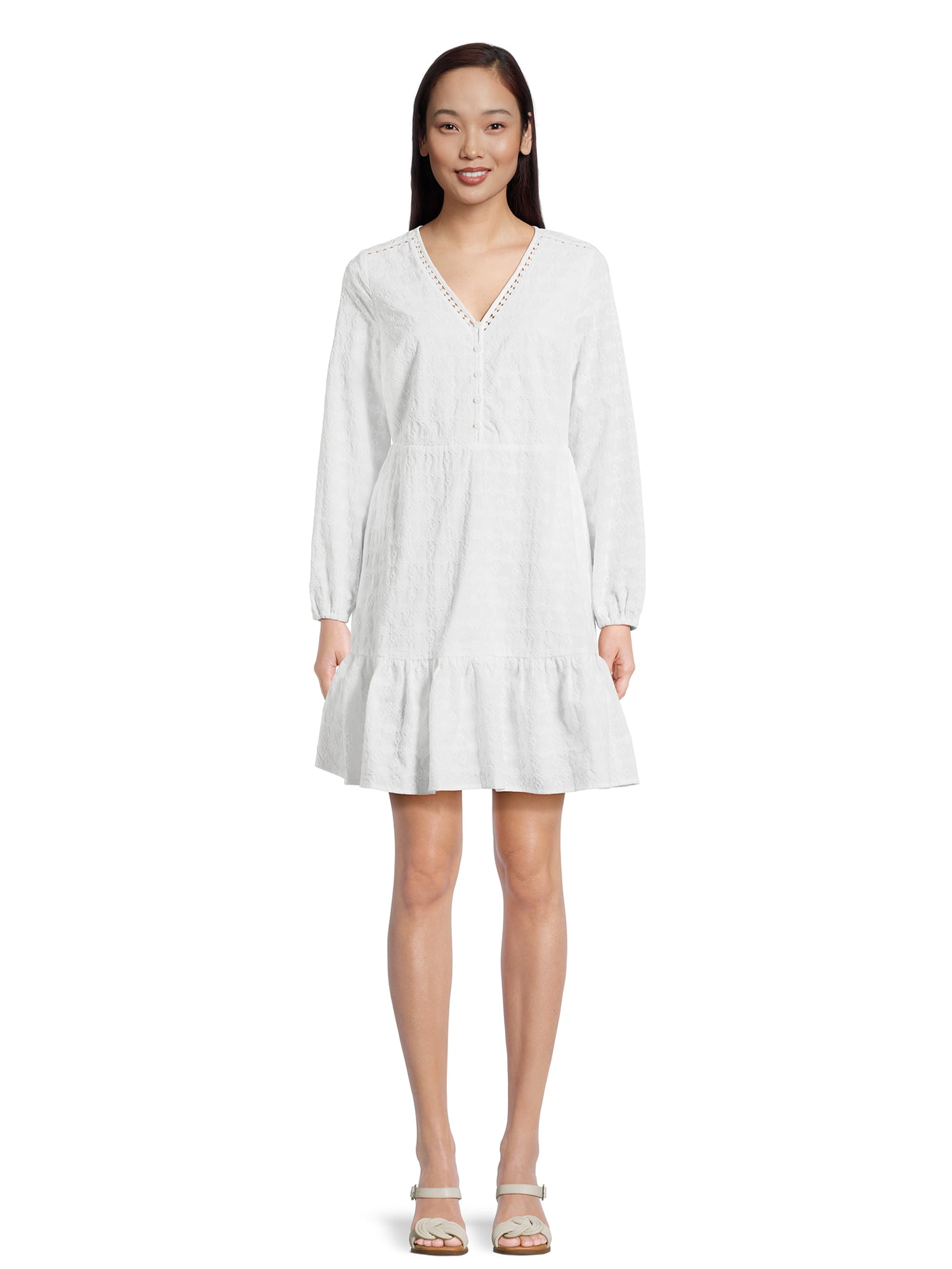Time And Tru Women Tiered Mini Eyelet Dress - Walmart.com
