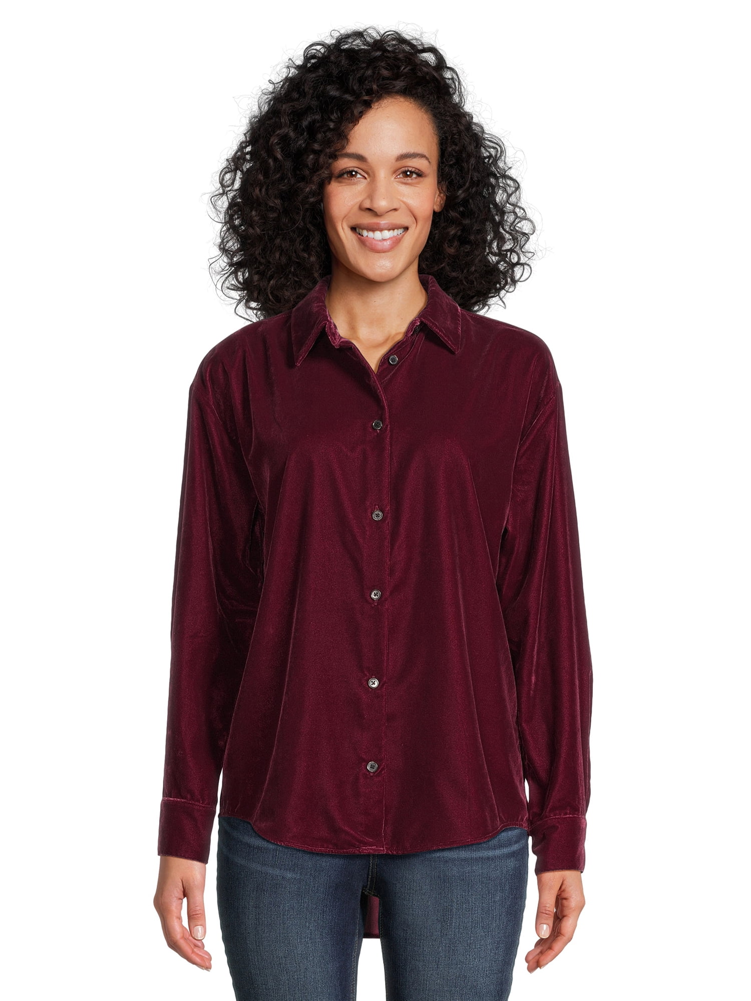 Time And Tru Women Velvet Button Front - Walmart.com