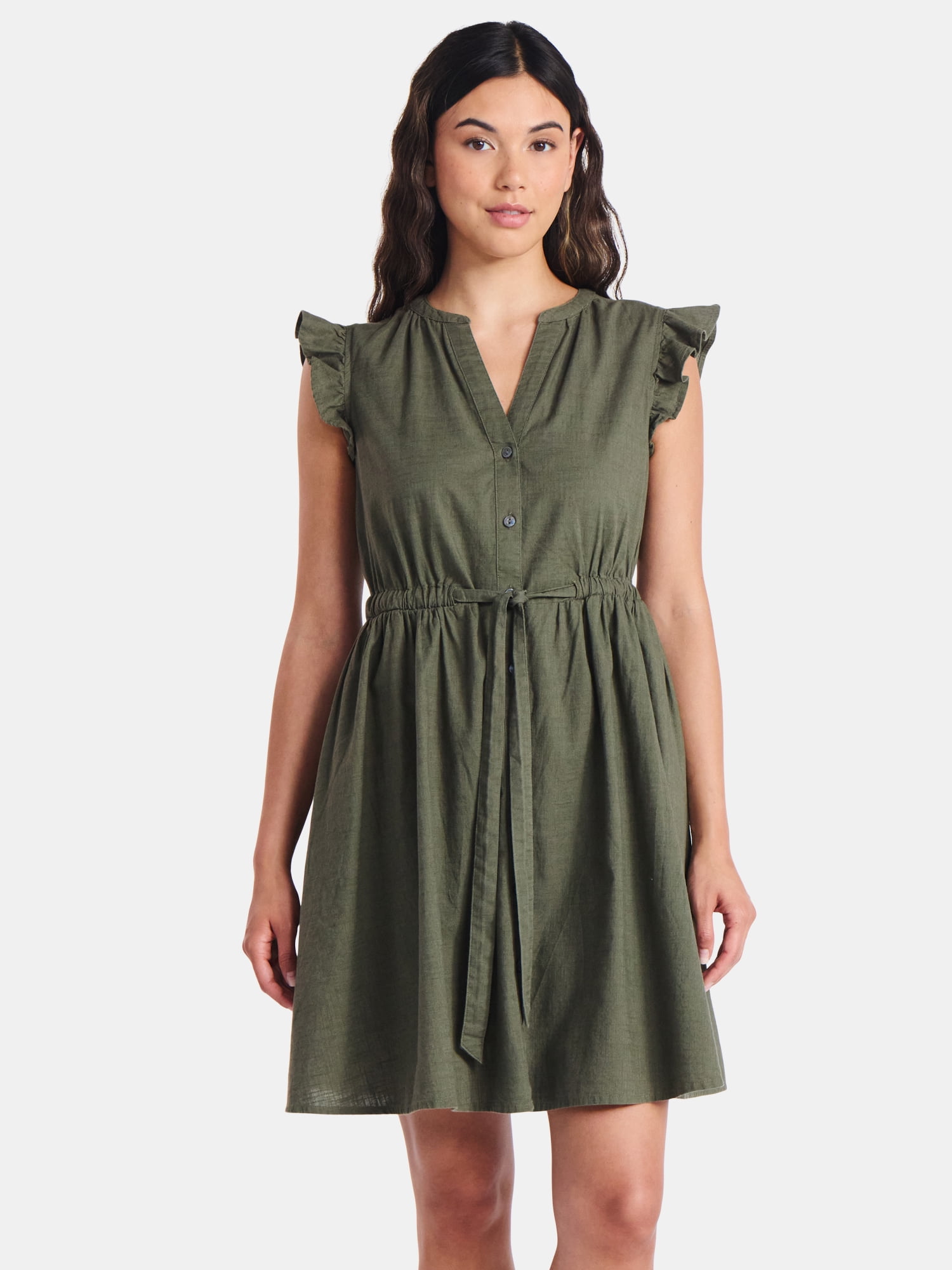 Time and Tru Women's and Women's Plus Button Front Cotton Mini Dress ...