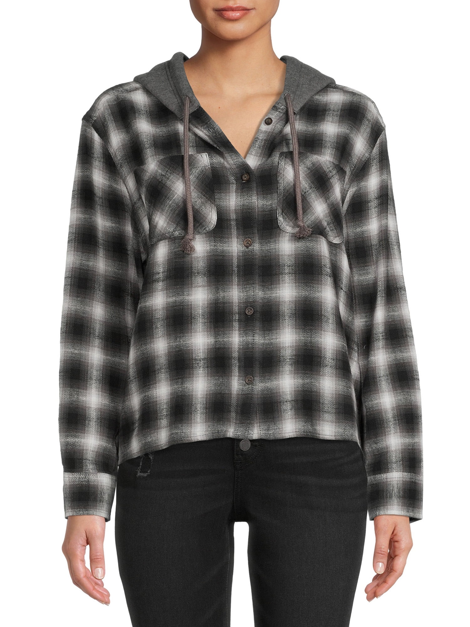 Time And Tru Women's Crop Hooded Flannel - Walmart.com