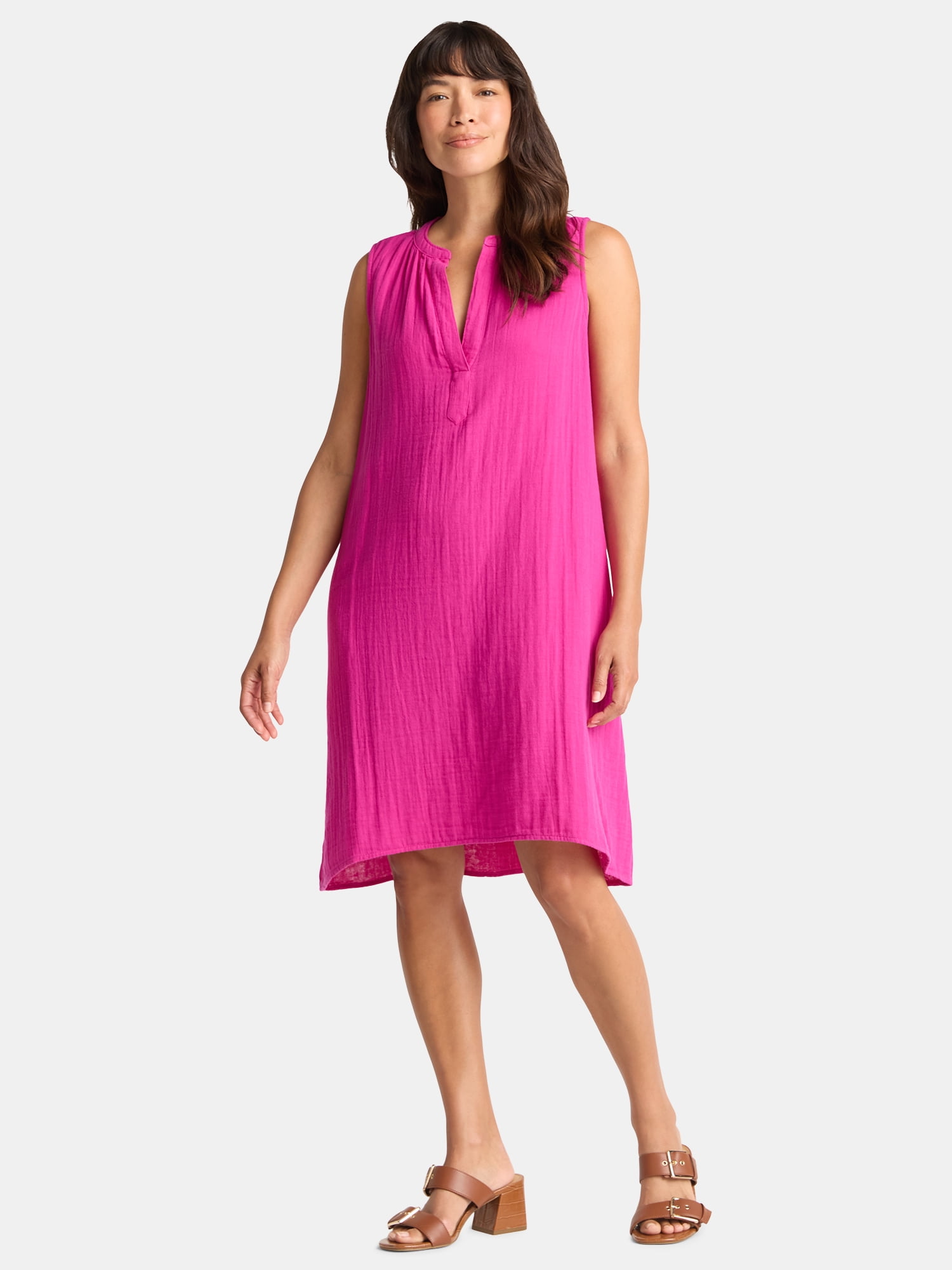 Time and Tru Women's Cotton Double Cloth Shift Dress, Sizes XS-XXXL ...