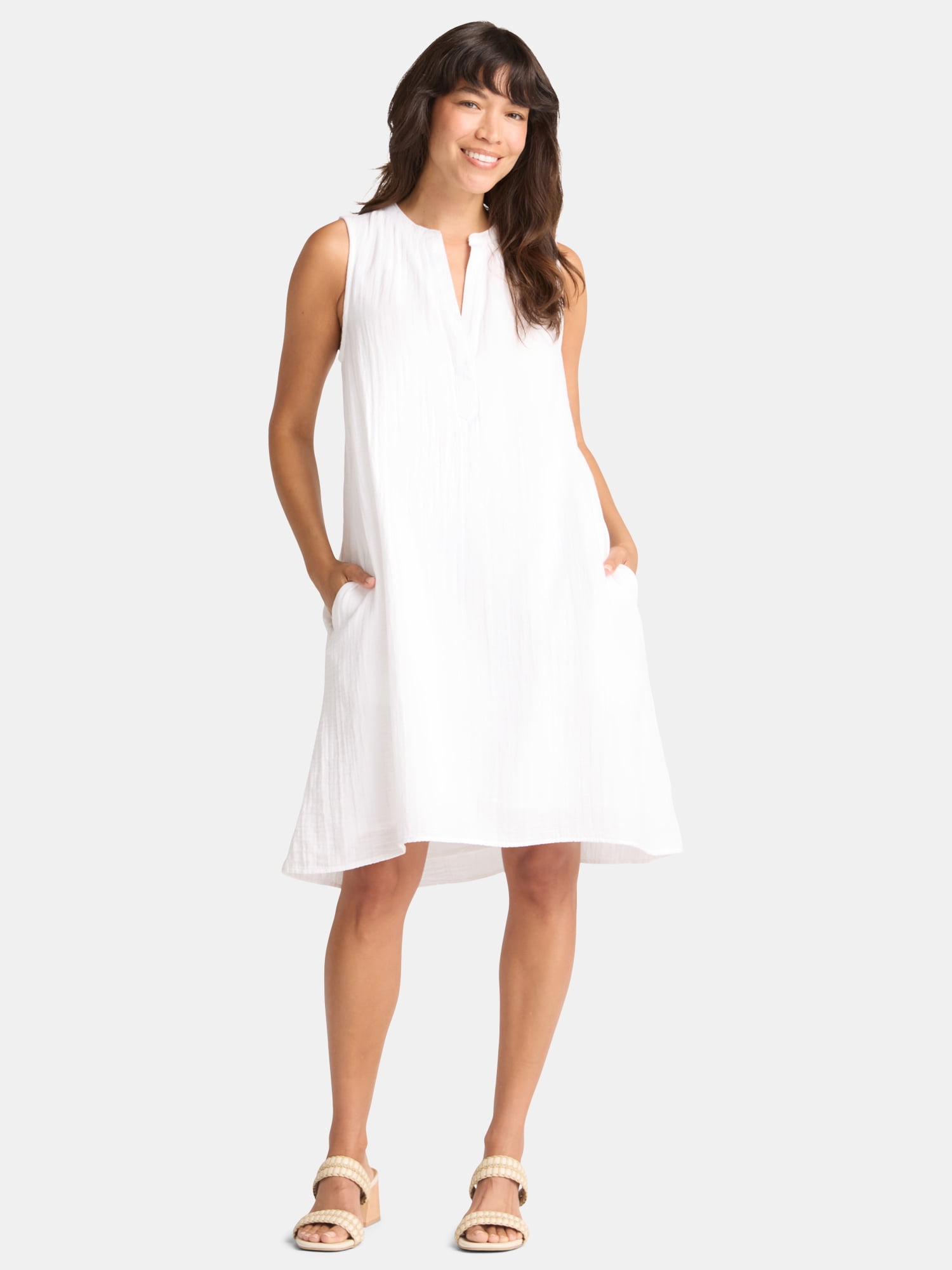 Time and Tru Women's Cotton Double Cloth Shift Dress, Sizes XS-XXXL ...