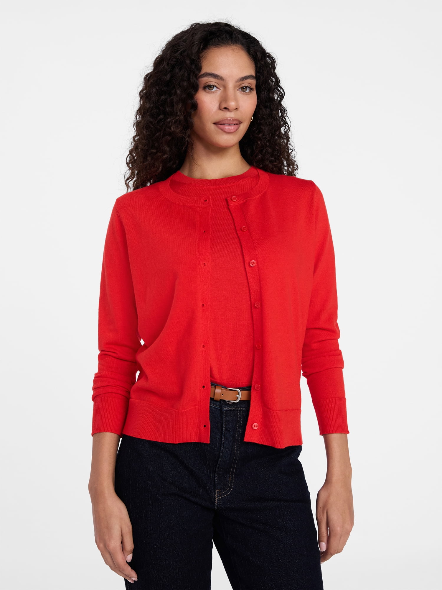 Time and Tru Women's Fine Gauge Cardigan Sweater with Long Sleeves ...