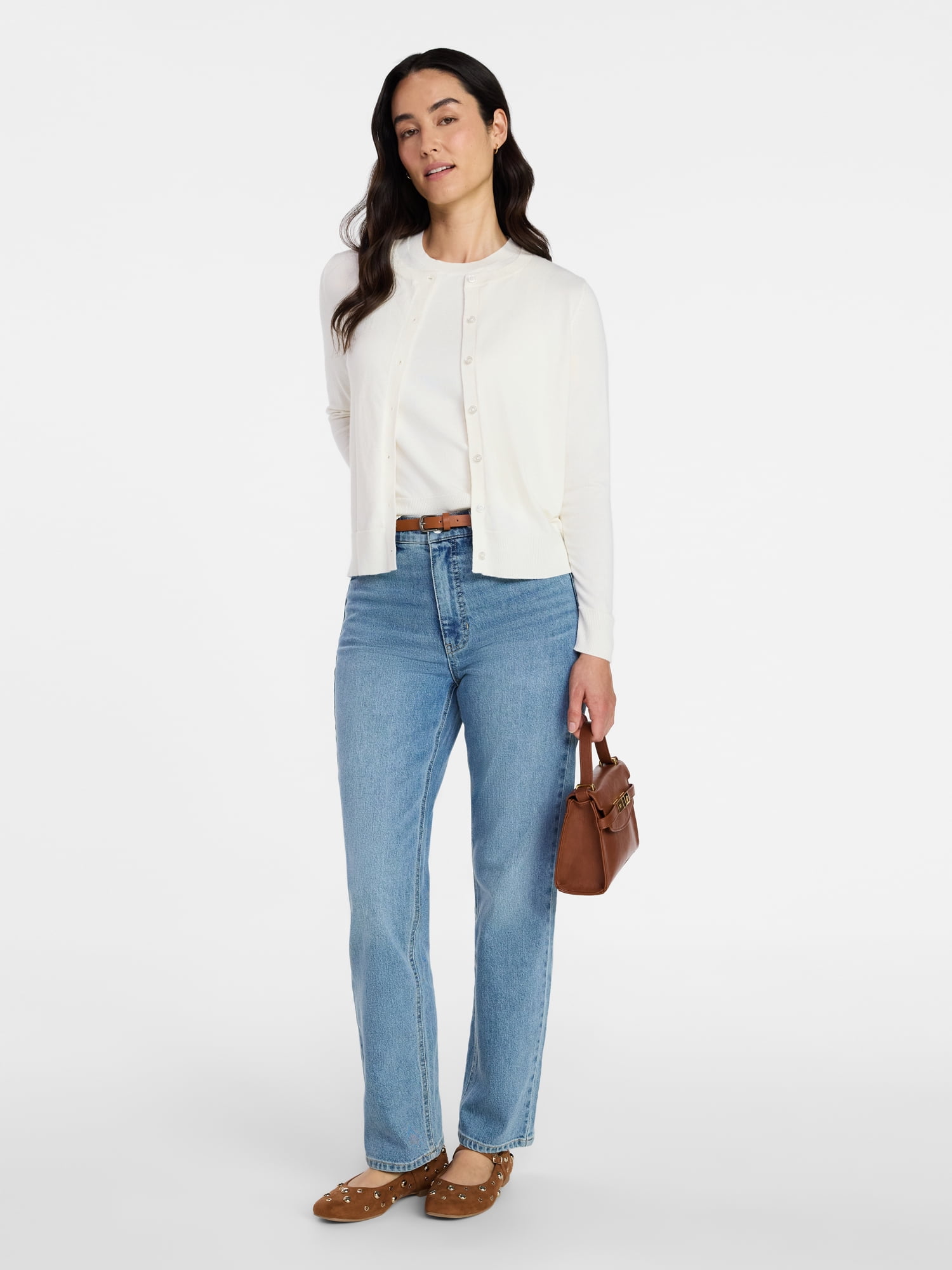 Time and Tru Women's Fine Gauge Cardigan Sweater with Long Sleeves ...