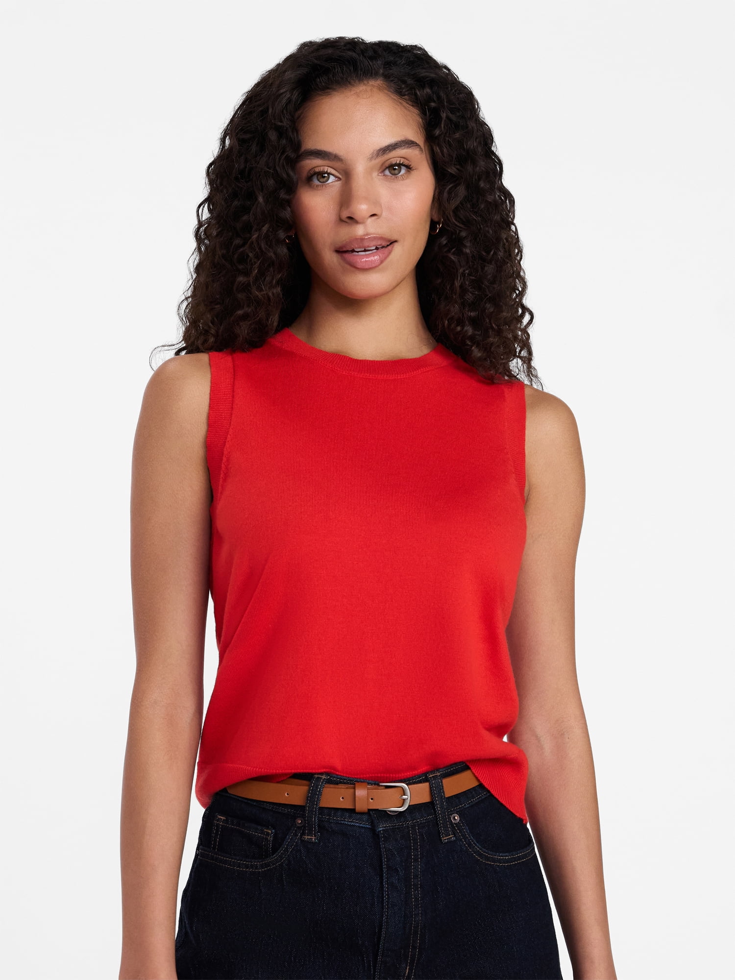 Time and Tru Women's Fine Gauge Sleeveless Sweater Shell, Lightweight ...