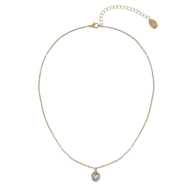 Time And Tru Women's Gold Tone Oval Halo Crystal Stone Delicate Pendant ...