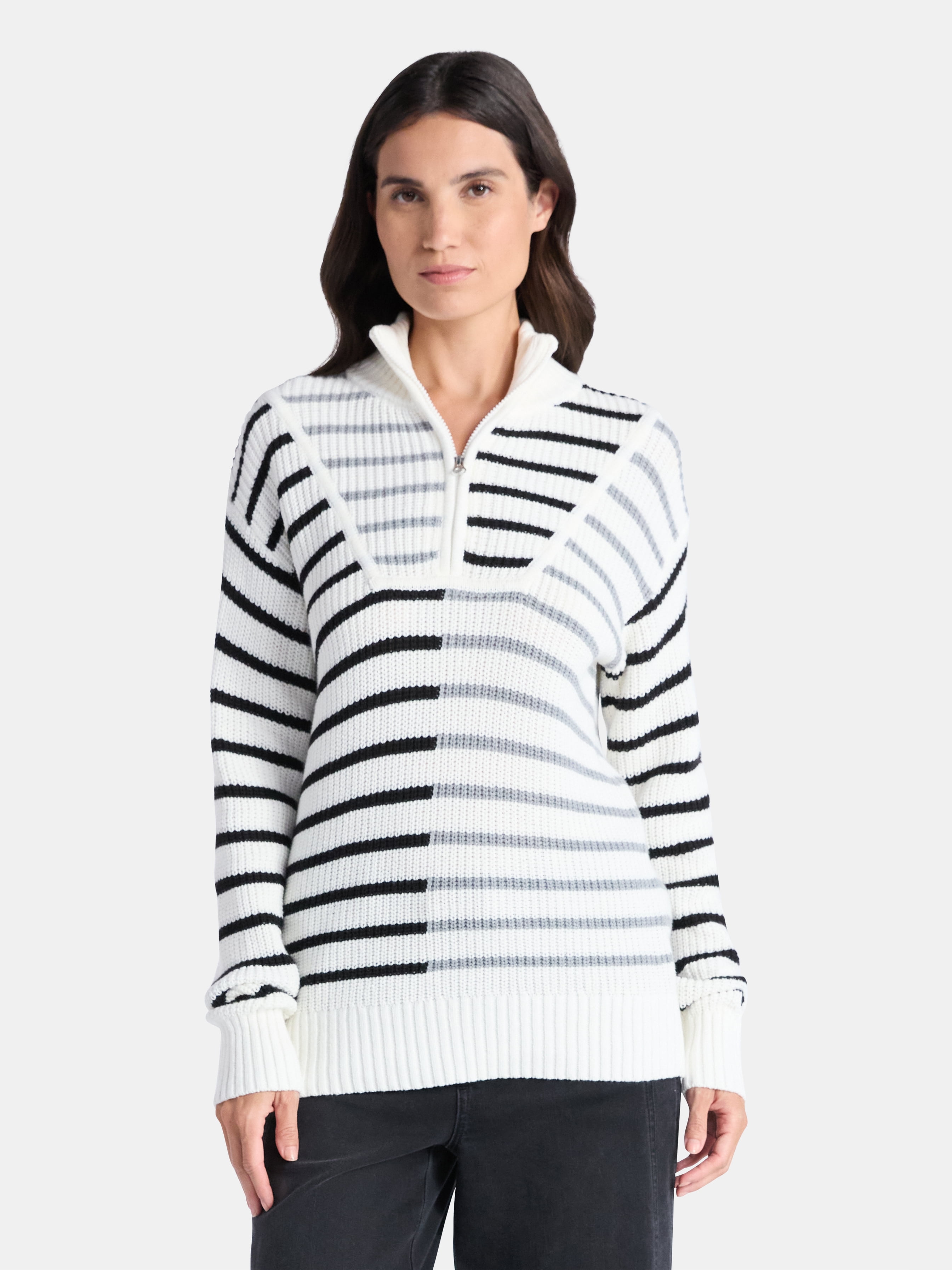 Time and Tru Women's Half Zip Pullover Sweater, Midweight, Sizes XS ...