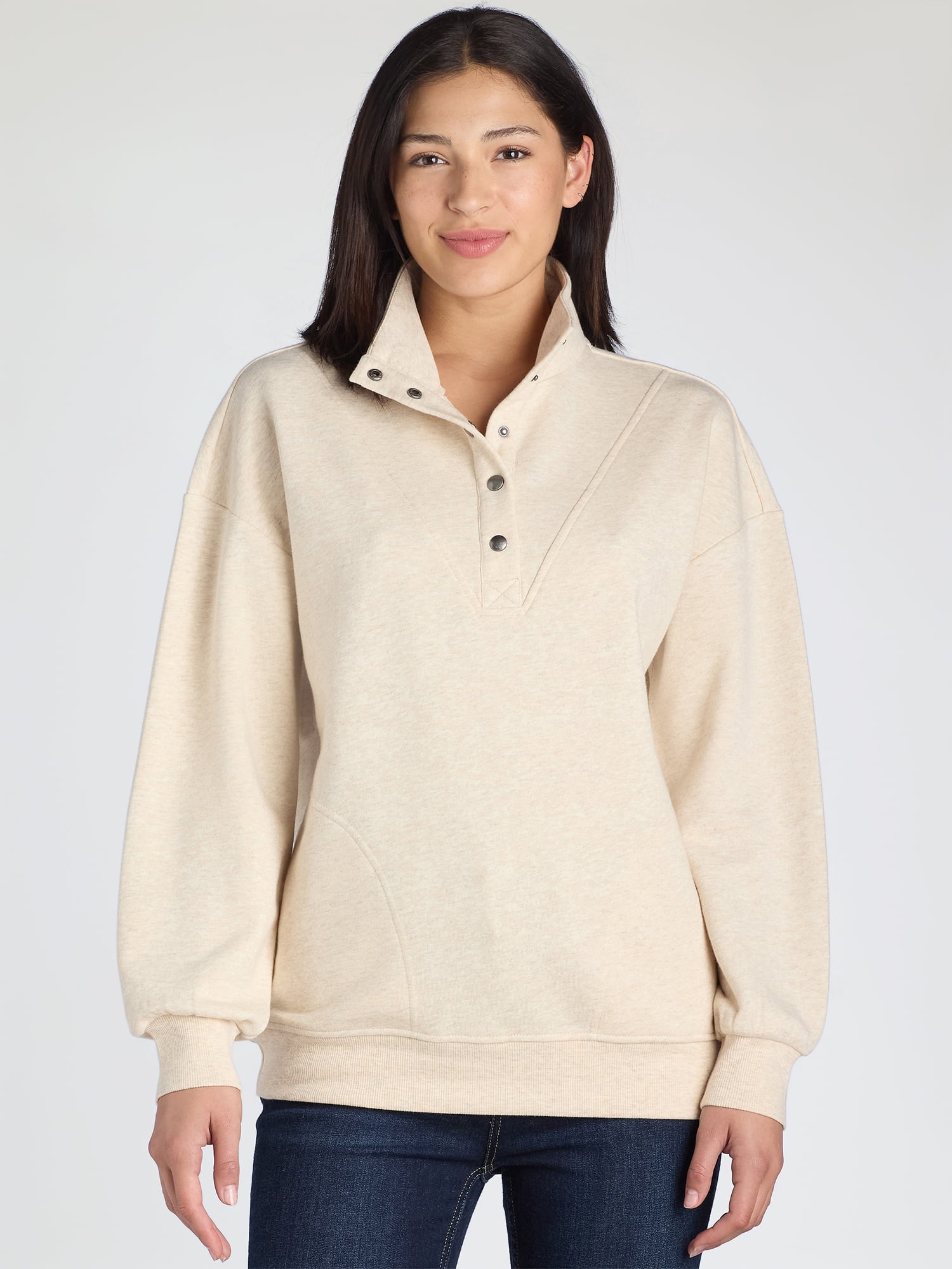 Time and Tru Women's Mock Neck Henley Pullover Sweatshirt, Sizes XS-XXXL - Walmart.com