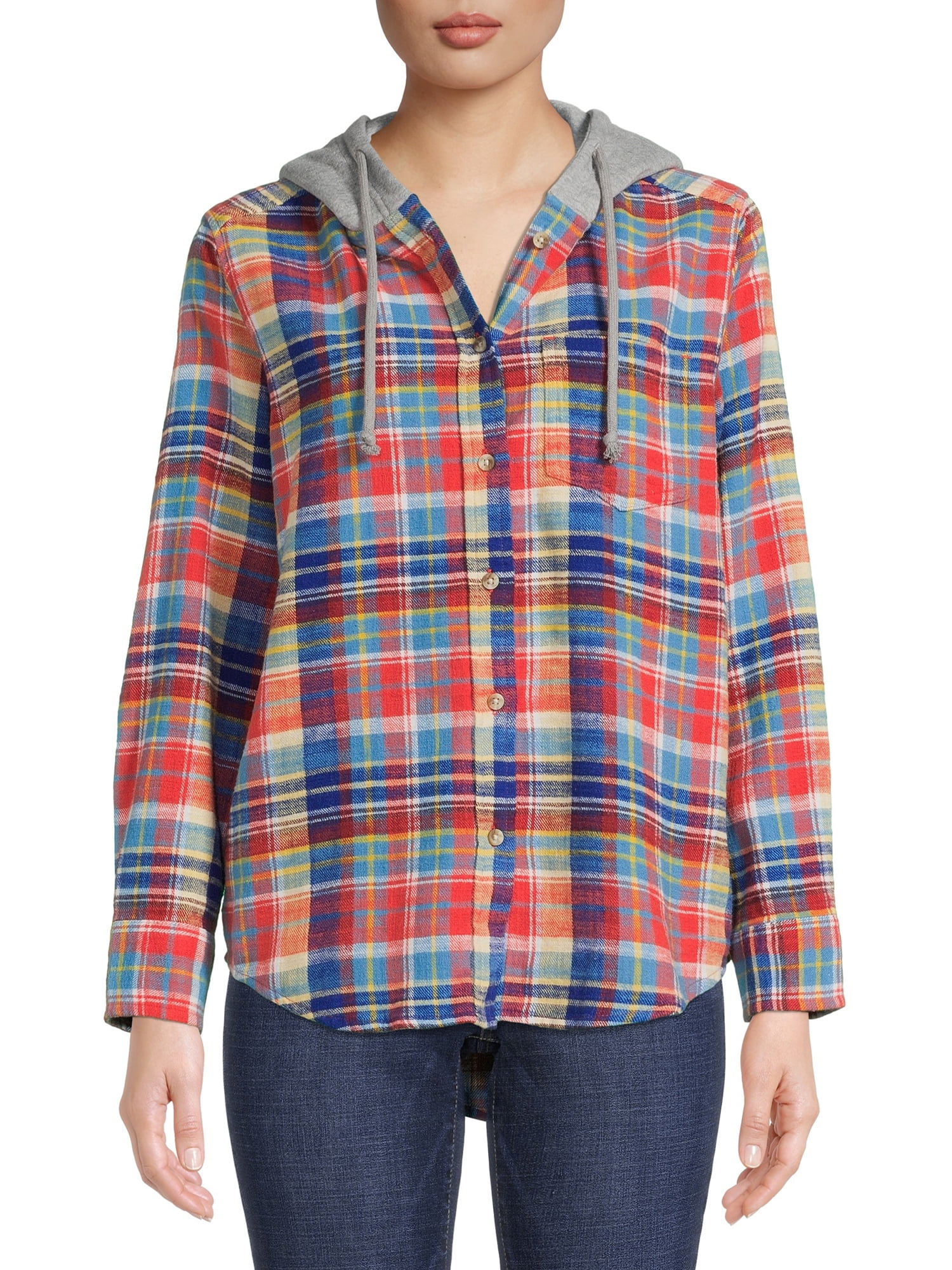 Time And Tru Women's Hooded Flannel - Walmart.com