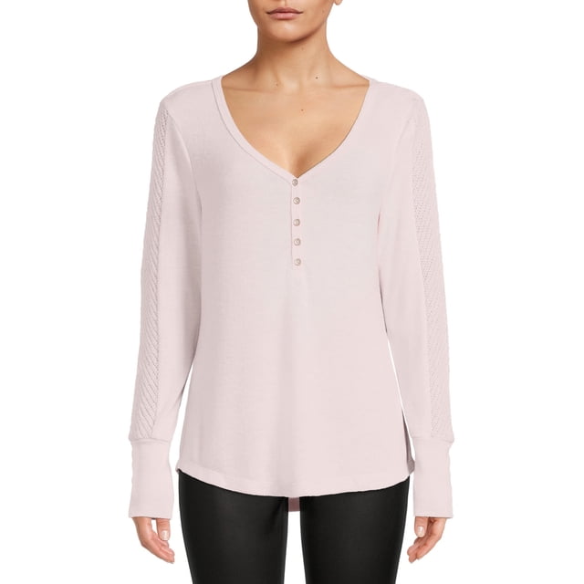 Time And Tru Women's Long Sleeve Cozy Henley - Walmart Business Supplies