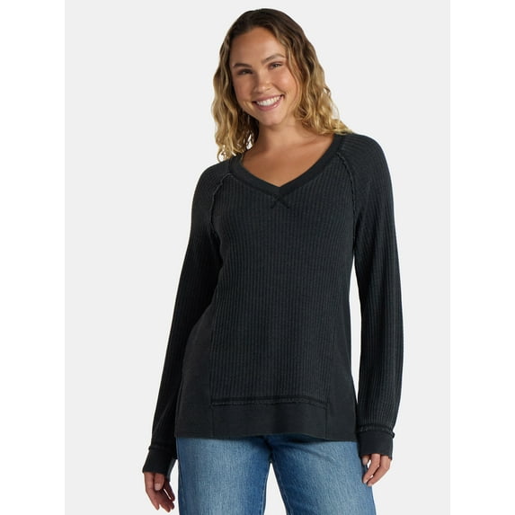 Time and Tru Women's V Neck Tunic Sweatshirt with Long Sleeves, Sizes ...