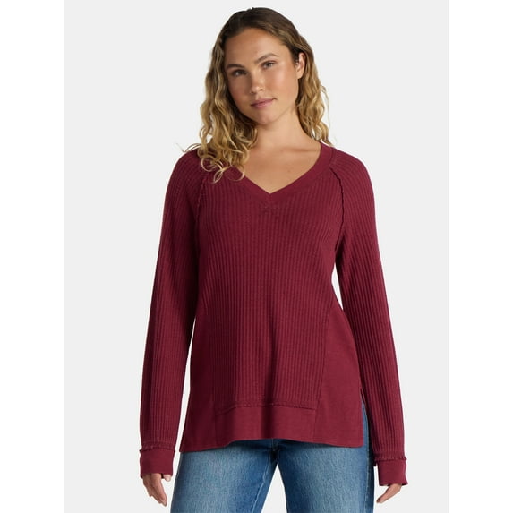 Time and Tru Women's V Neck Tunic Sweatshirt with Long Sleeves, Sizes ...