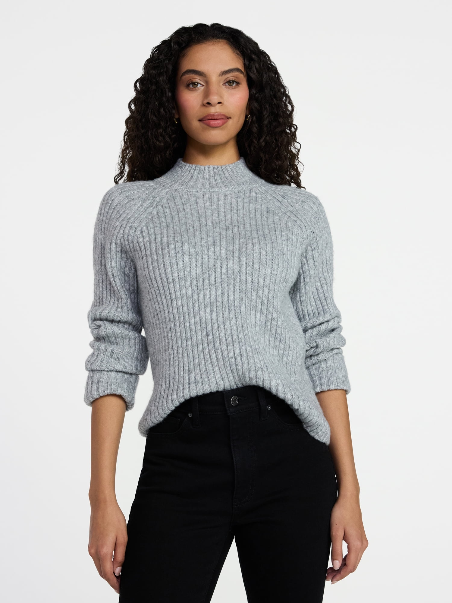 Time and Tru Women's Ribbed Mock Neck Sweater, Heavyweight, Sizes XS ...