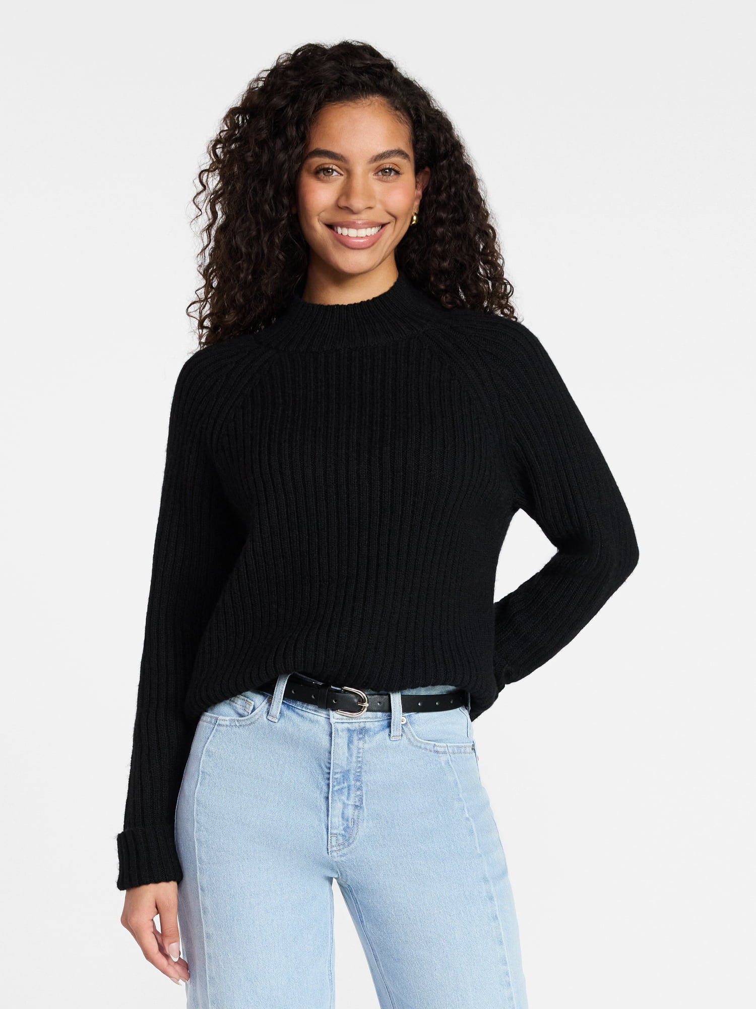 Time and Tru Women's Ribbed Mock Neck Sweater, Heavyweight, Sizes XS ...