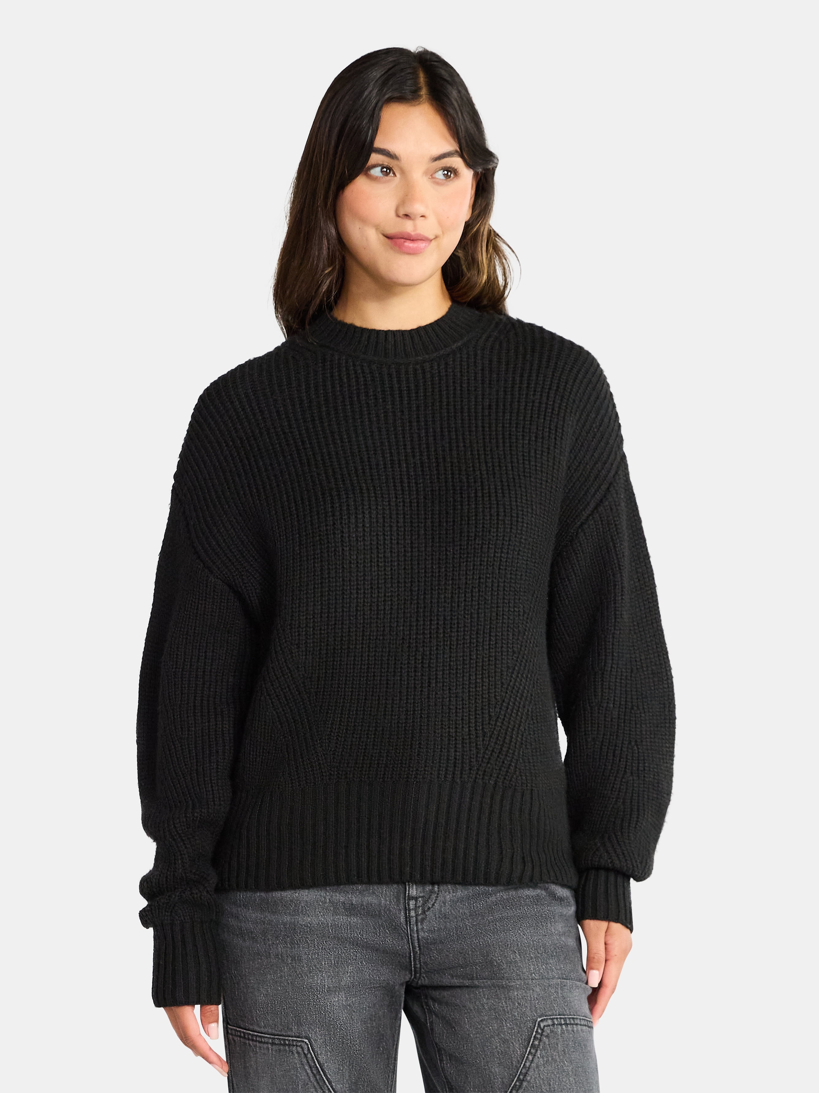 Time and Tru Women's Shaker Stitch Mock Neck Sweater, Midweight, Sizes ...