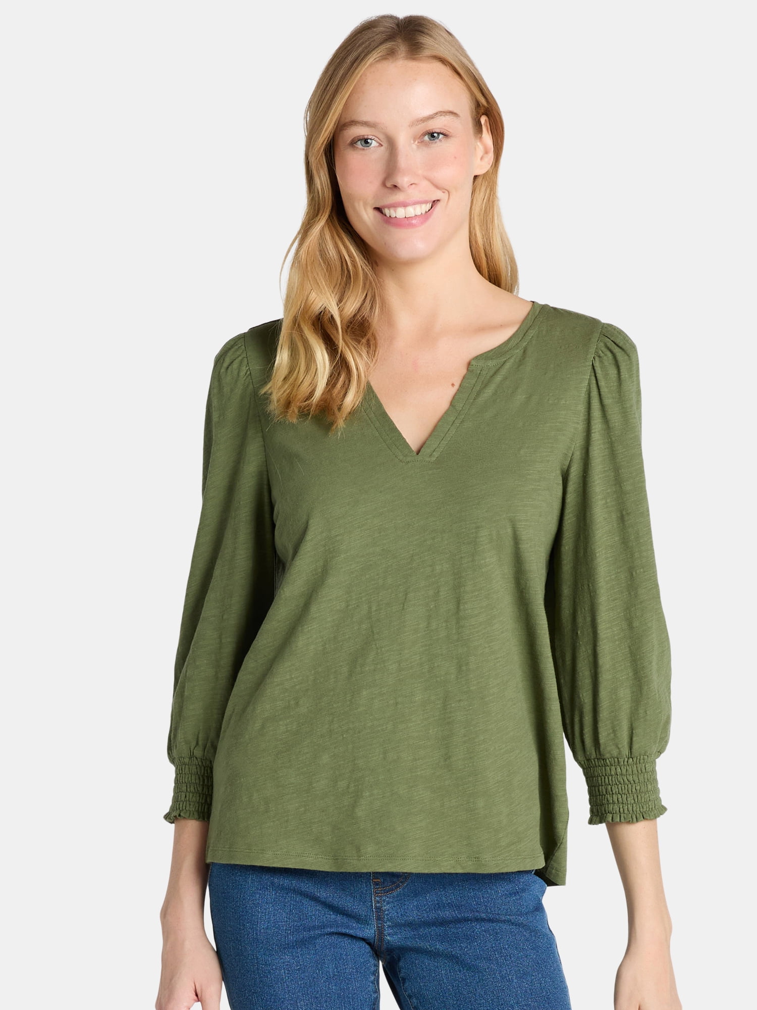 Time and Tru Women's Cotton Notch Neck Top, Sizes XS-XXXL - Walmart.com